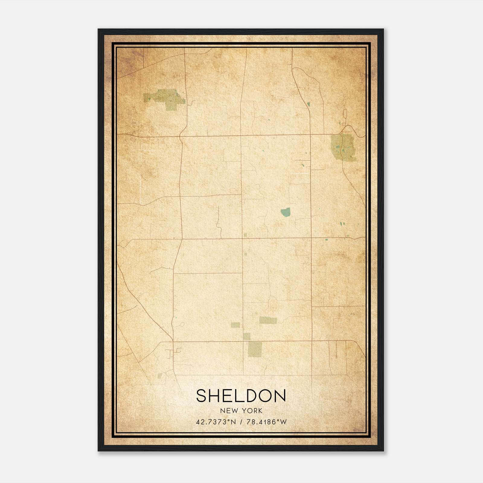 Vintage Sheldon New York Map Poster, Sheldon NY City Road Wall Art ...