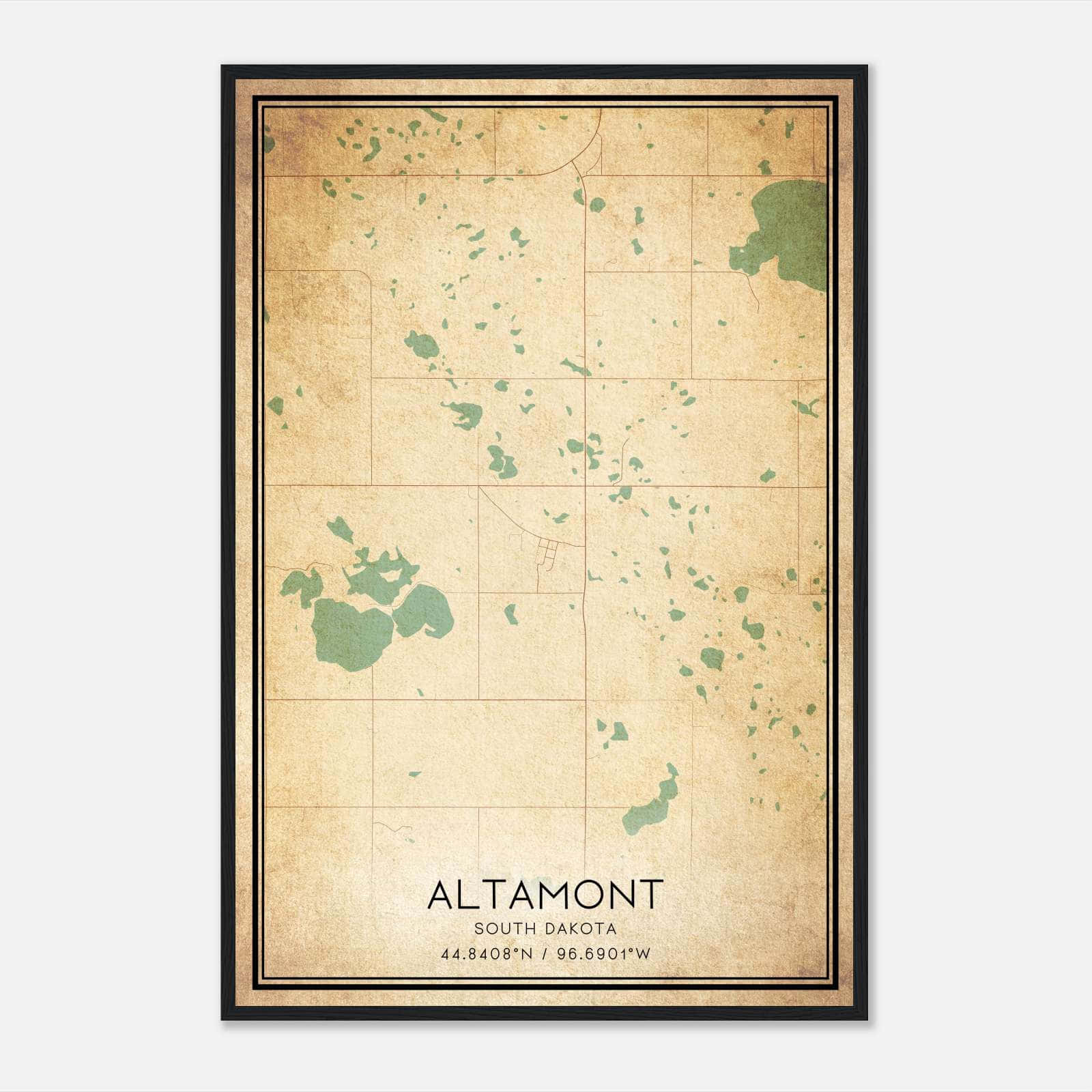 Vintage Altamont South Dakota Map Poster, Altamont SD City Road Wall ...