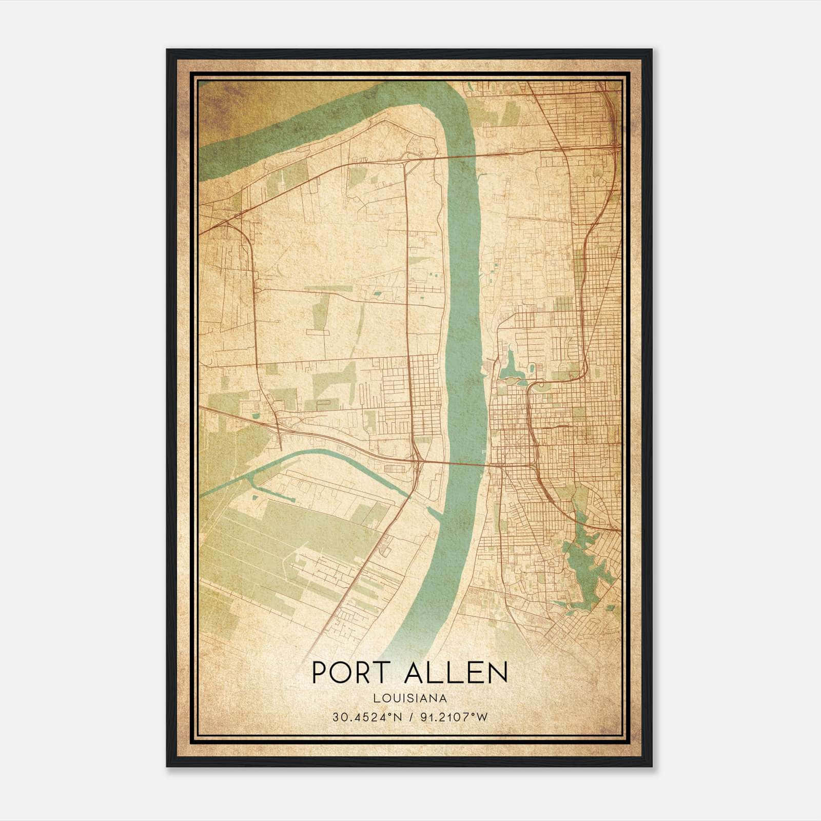 Vintage Port Allen Louisiana Map Poster, Port Allen LA City Road Wall ...