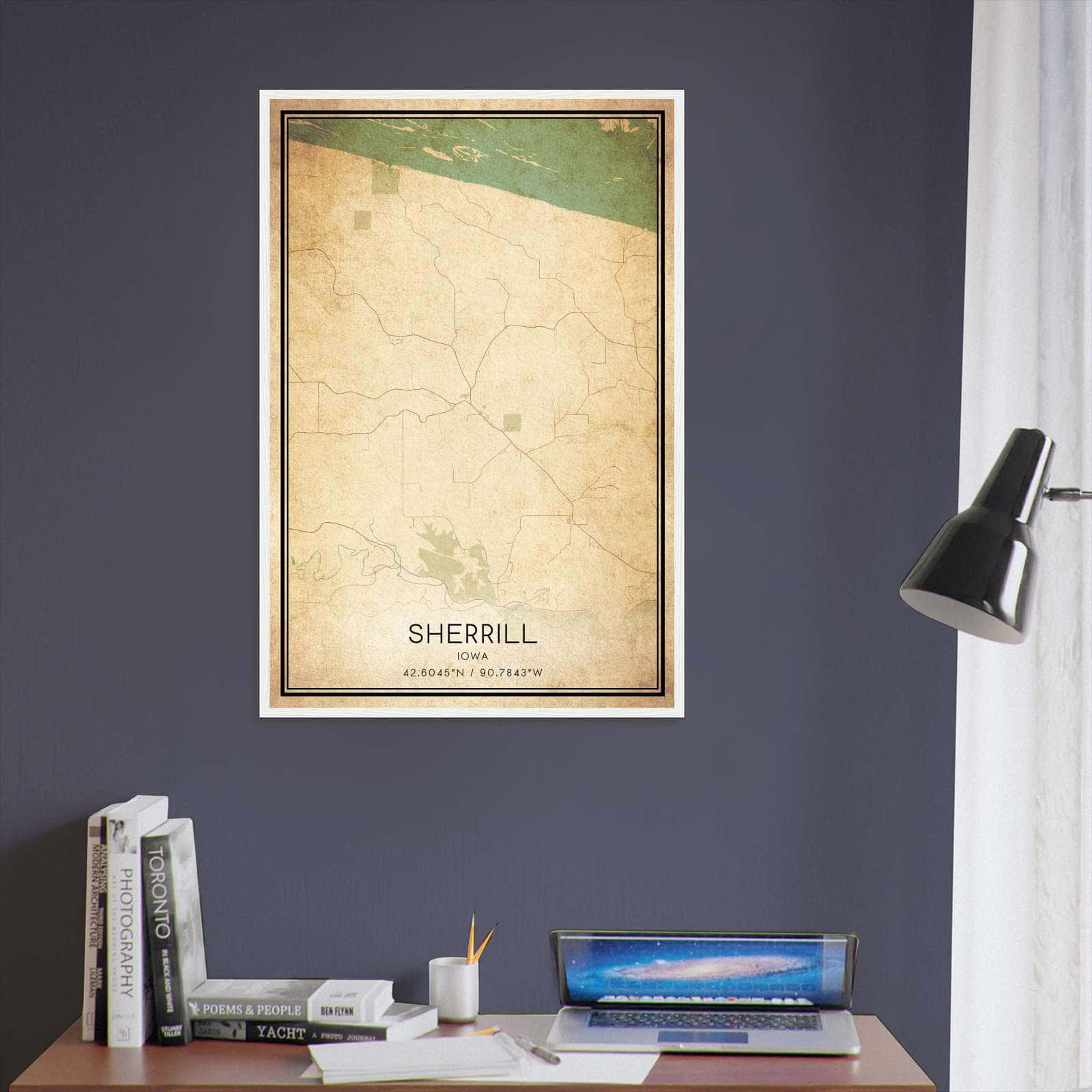 Vintage Sherrill Iowa Map Poster, Sherrill IA City Road Wall Art Print ...