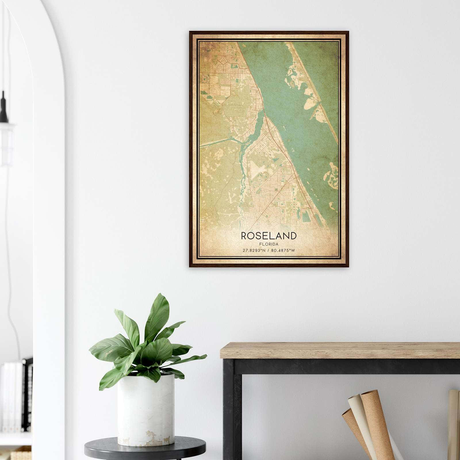 Vintage Roseland Florida Map Poster, Roseland FL City Road Wall Art ...