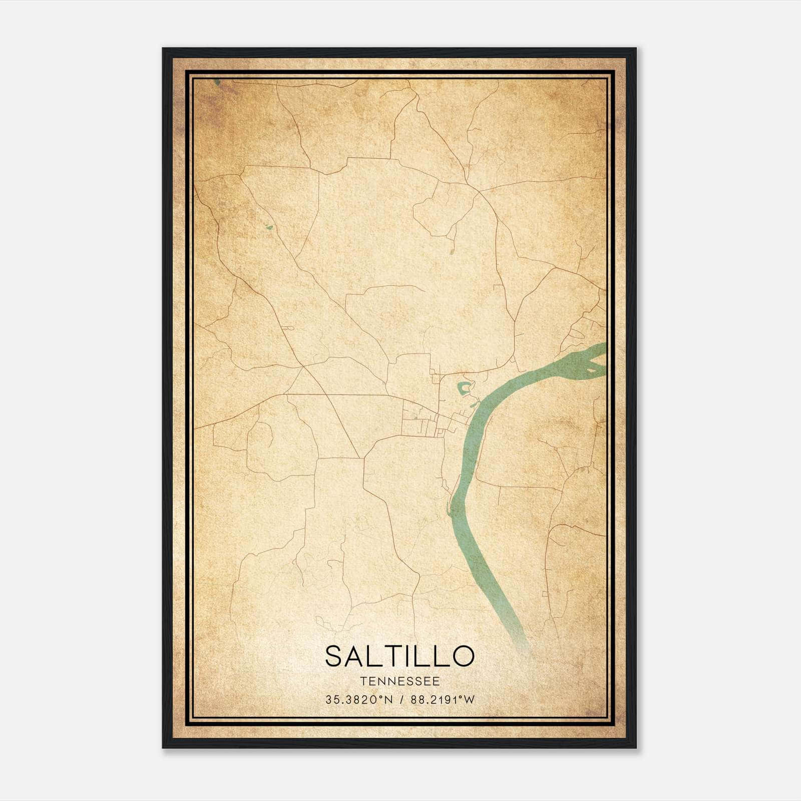 Vintage Saltillo Tennessee Map Poster, Saltillo TN City Road Wall Art ...