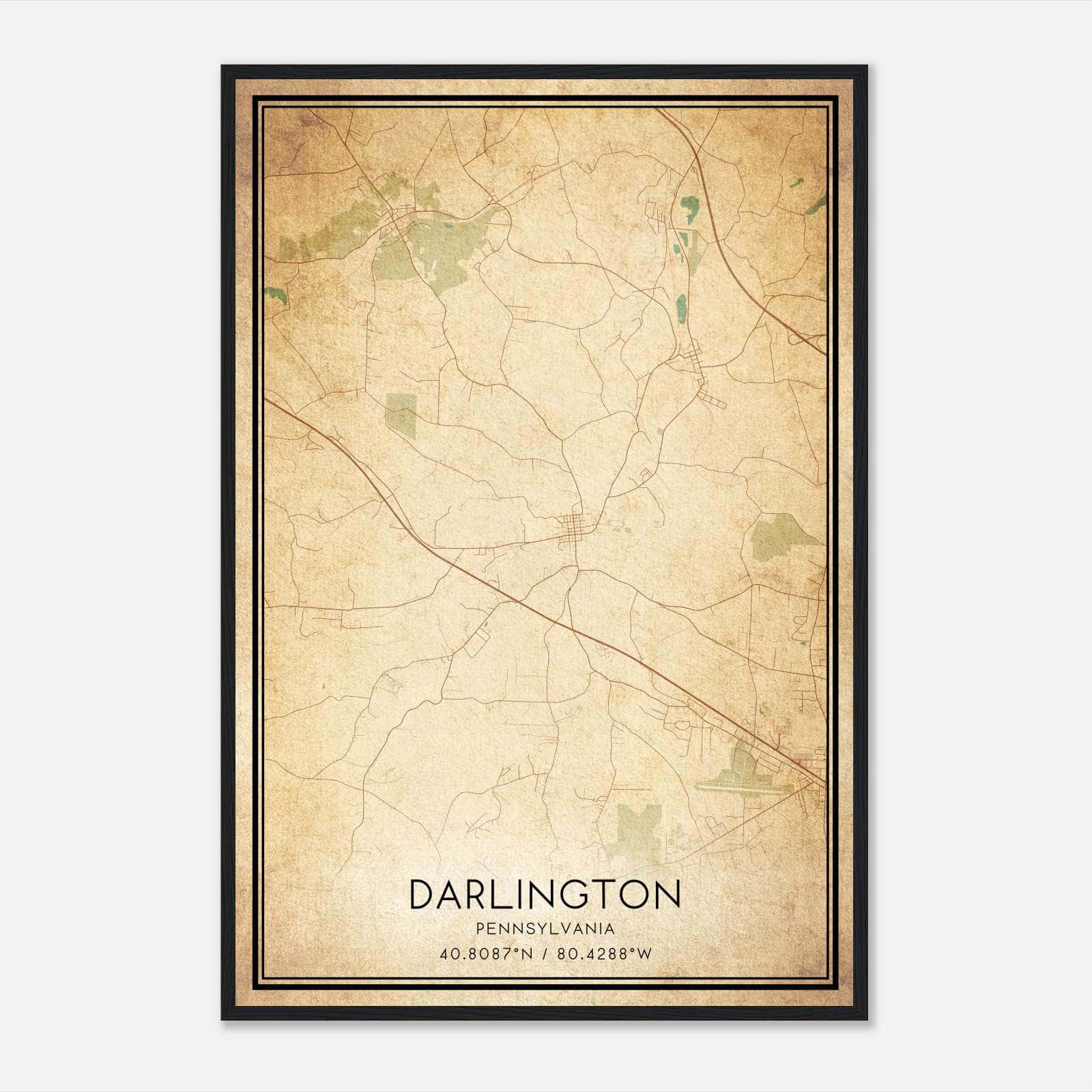Vintage Darlington Pennsylvania Map Poster, Darlington PA City Road ...