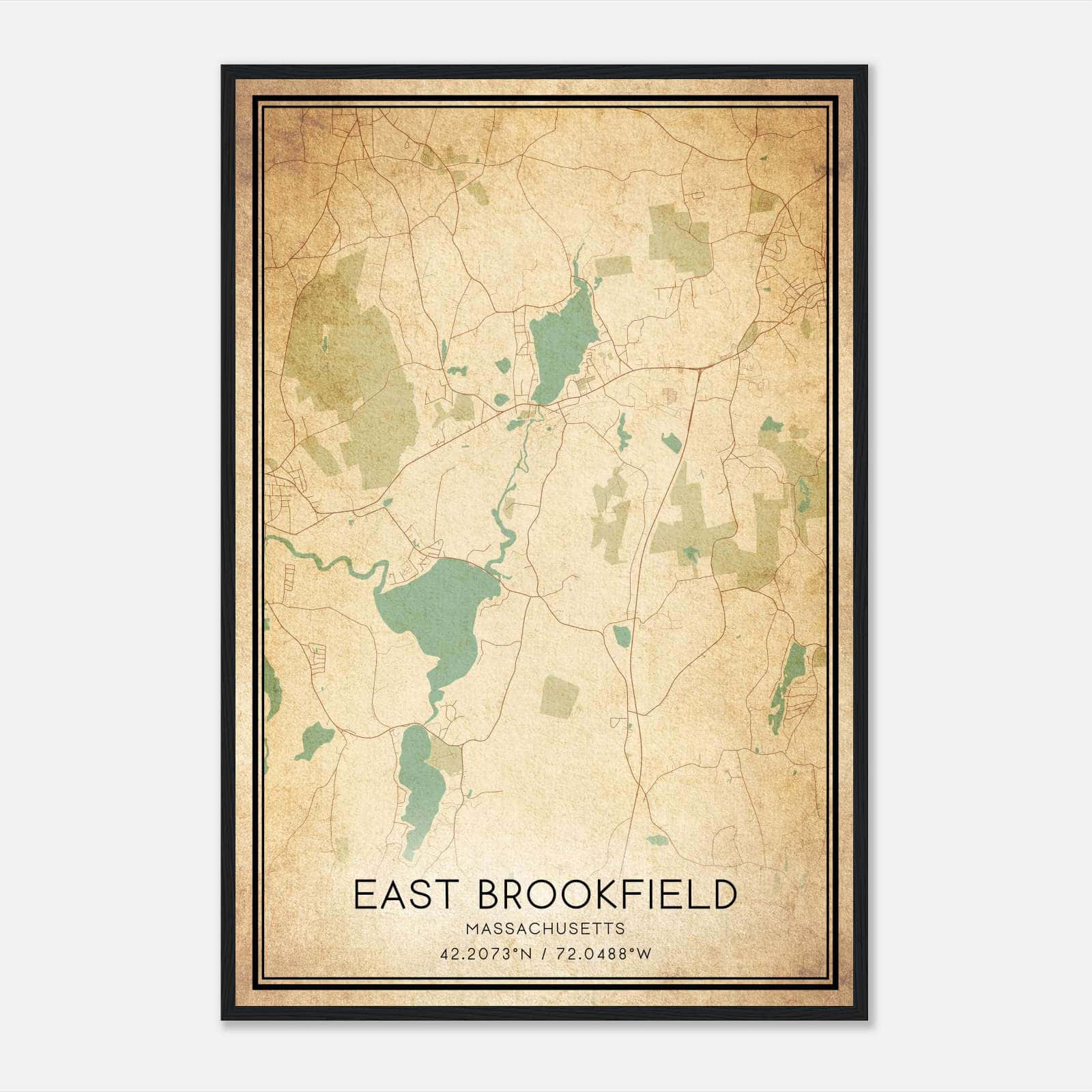 Vintage East Brookfield Massachusetts Map Poster, East Brookfield MA ...