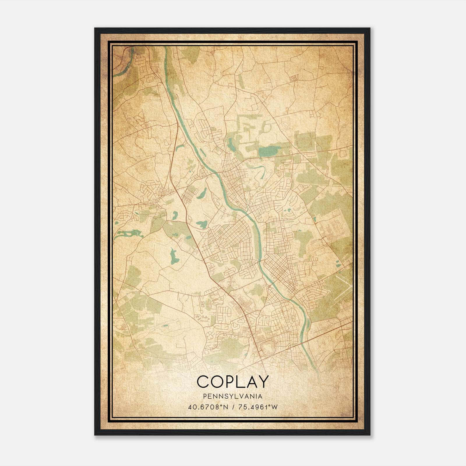 Vintage Coplay Pennsylvania Map Poster, Coplay PA City Road Wall Art ...