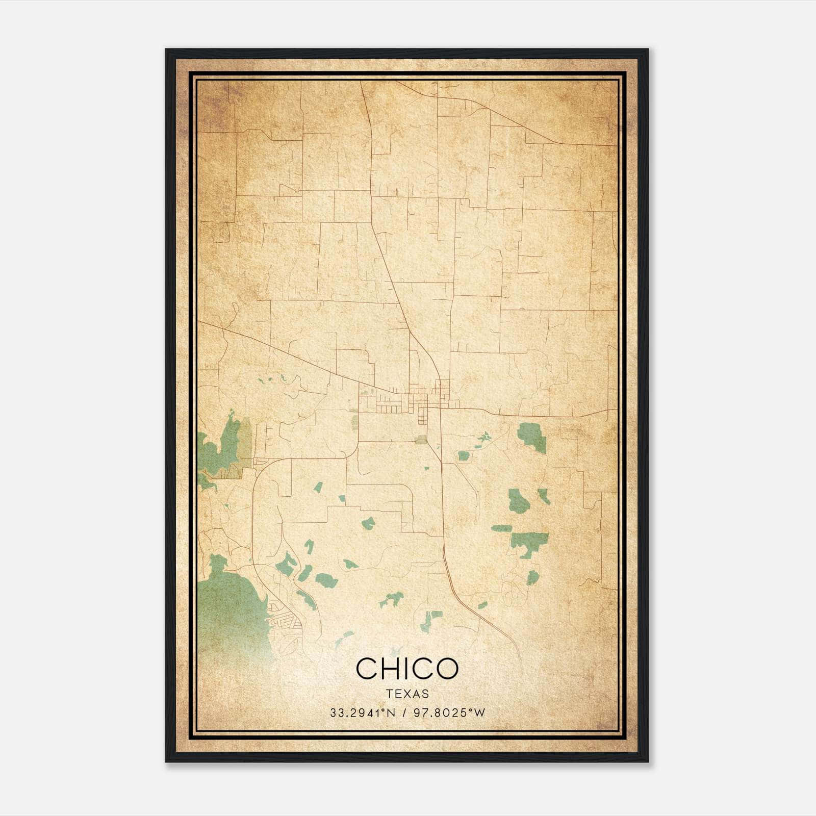 Vintage Chico Texas Map Poster, Chico TX City Road Wall Art Print ...