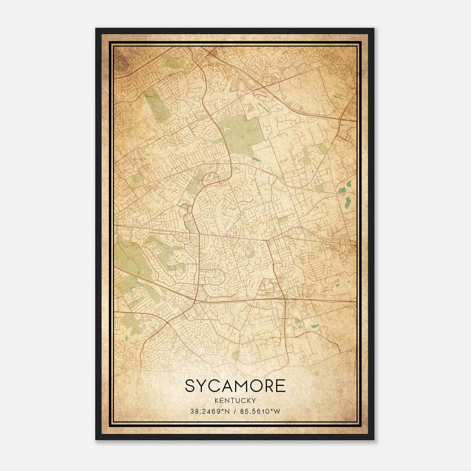 Vintage Sycamore Kentucky Map Poster, Sycamore KY City Road Wall Art ...