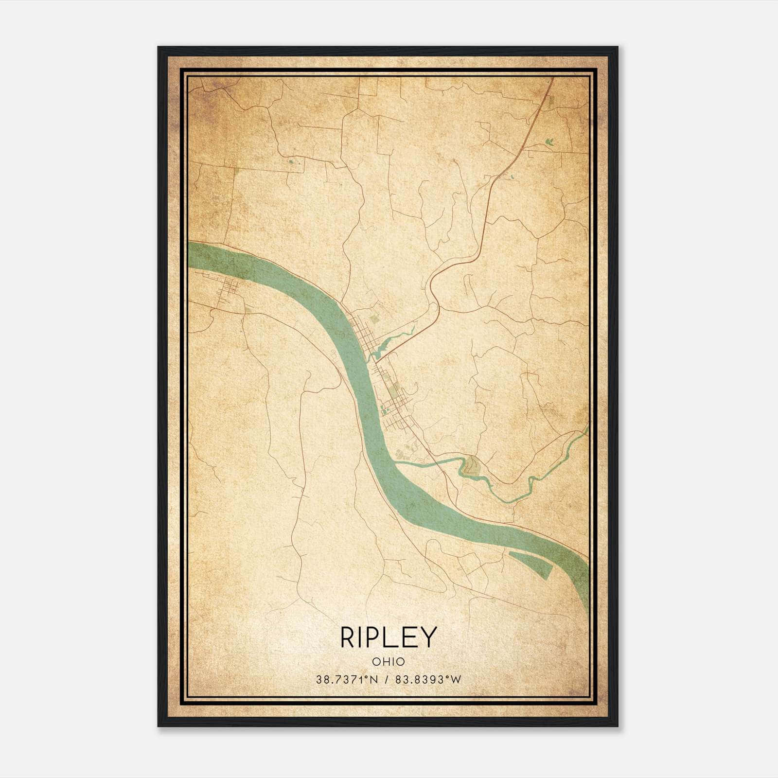 Vintage Ripley Ohio Map Poster, Ripley OH City Road Wall Art Print ...