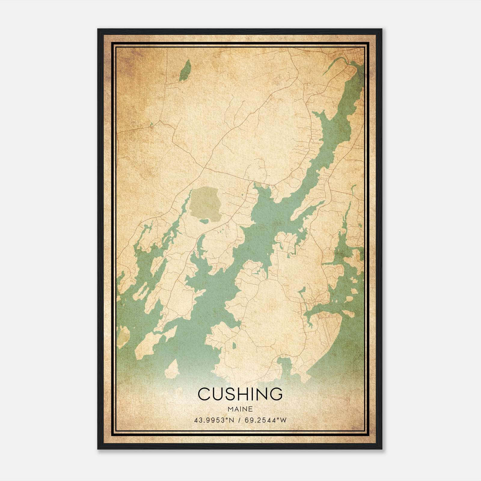 Vintage Cushing Maine Map Poster, Cushing ME City Road Wall Art Print ...