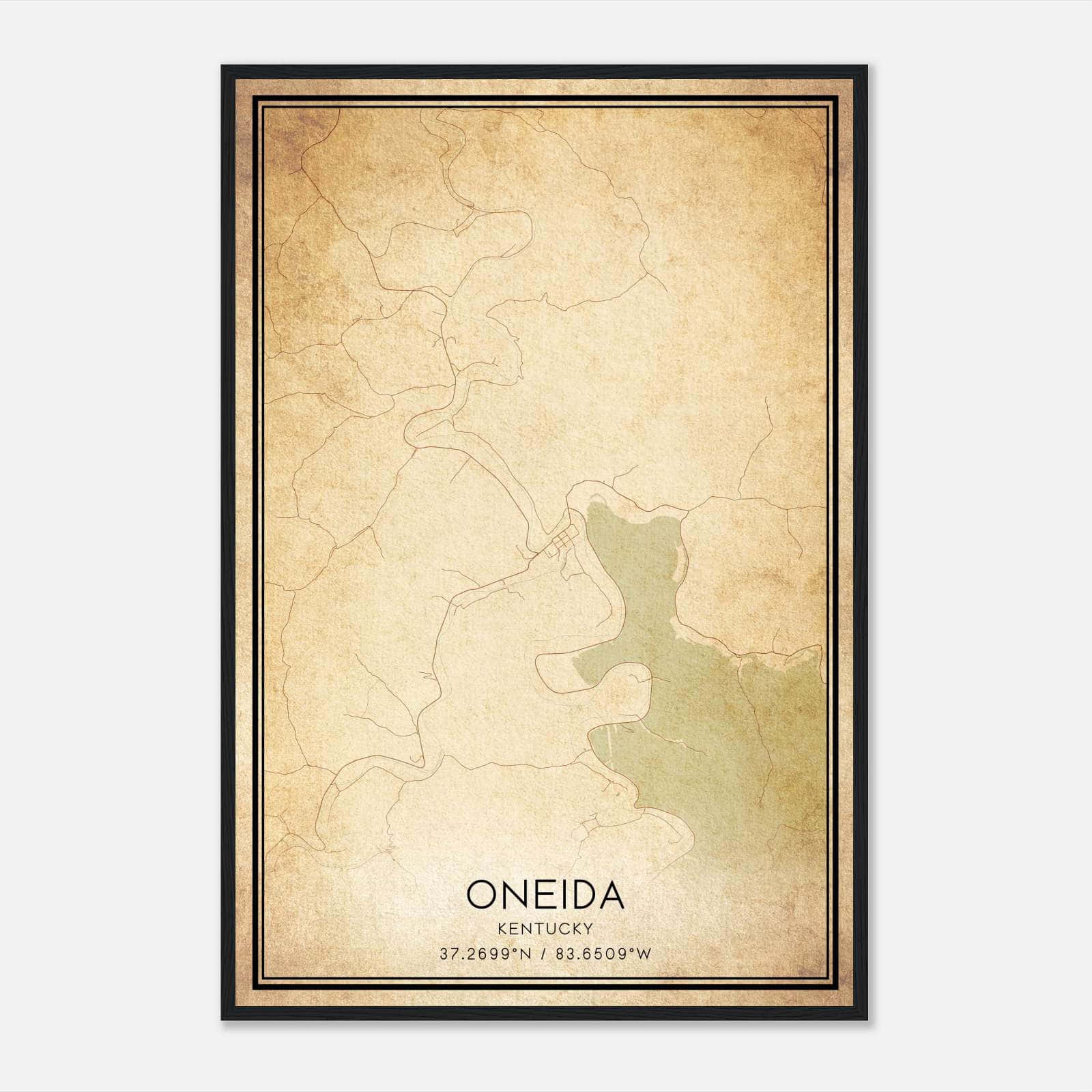 Vintage Oneida Kentucky Map Poster, Oneida KY City Road Wall Art Print ...