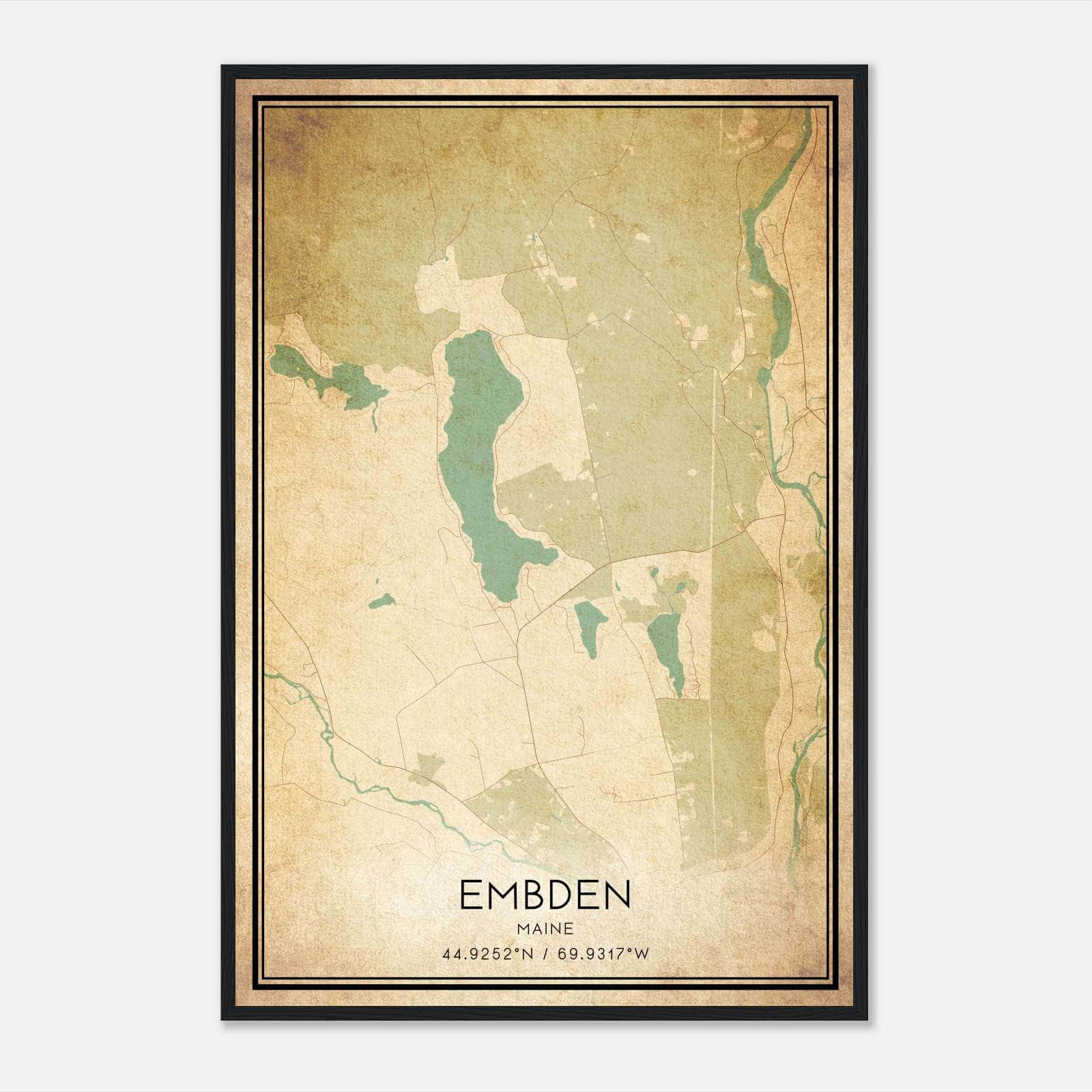Vintage Embden Maine Map Poster, Embden ME City Road Wall Art Print ...