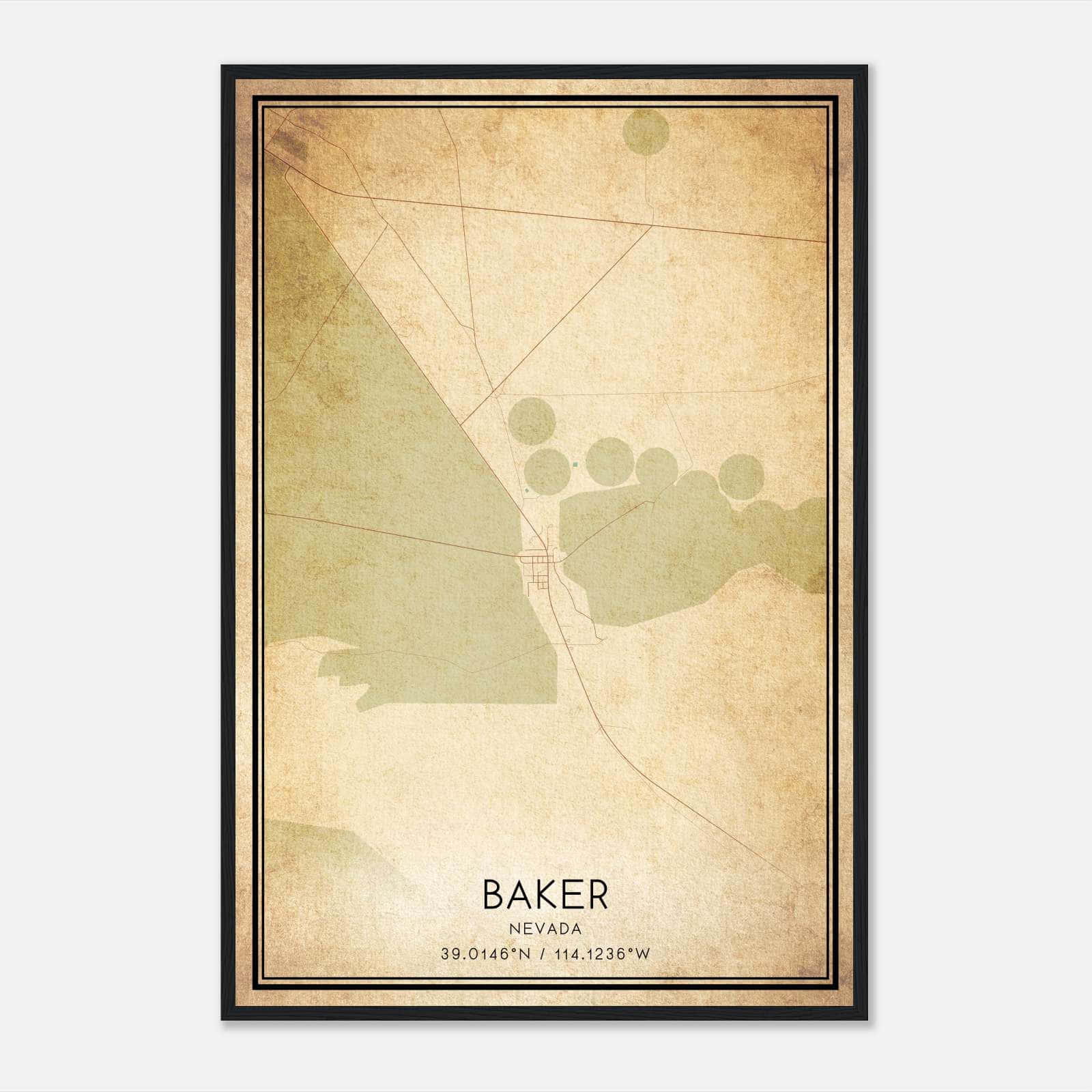 Vintage Baker Nevada Map Poster, Baker NV City Road Wall Art Print ...