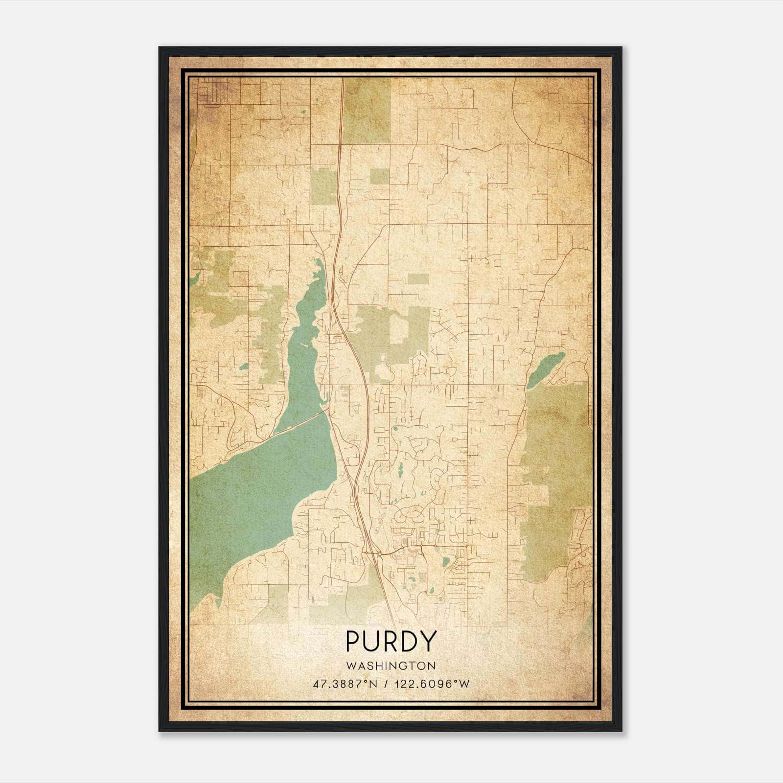 Vintage Purdy Washington Map Poster, Purdy WA City Road Wall Art Print ...