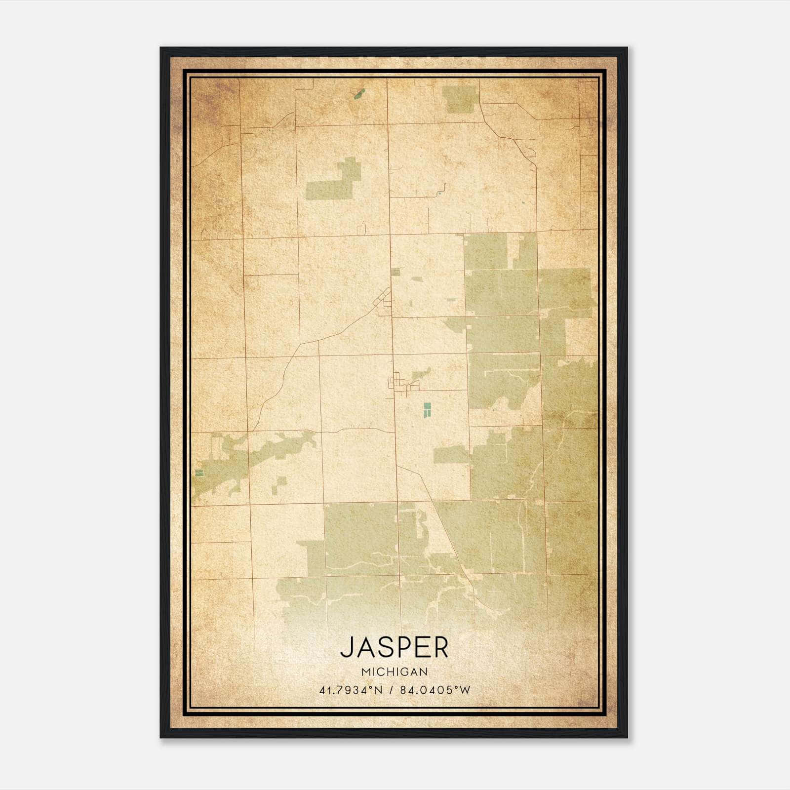 Vintage Jasper Michigan Map Poster, Jasper MI City Road Wall Art Print ...