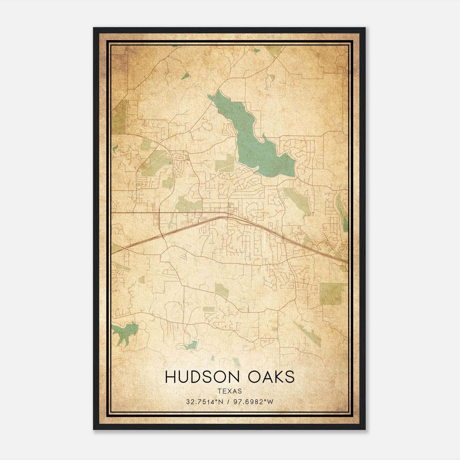 Vintage Hudson Oaks Texas Map Poster, Hudson Oaks TX City Road Wall Art ...