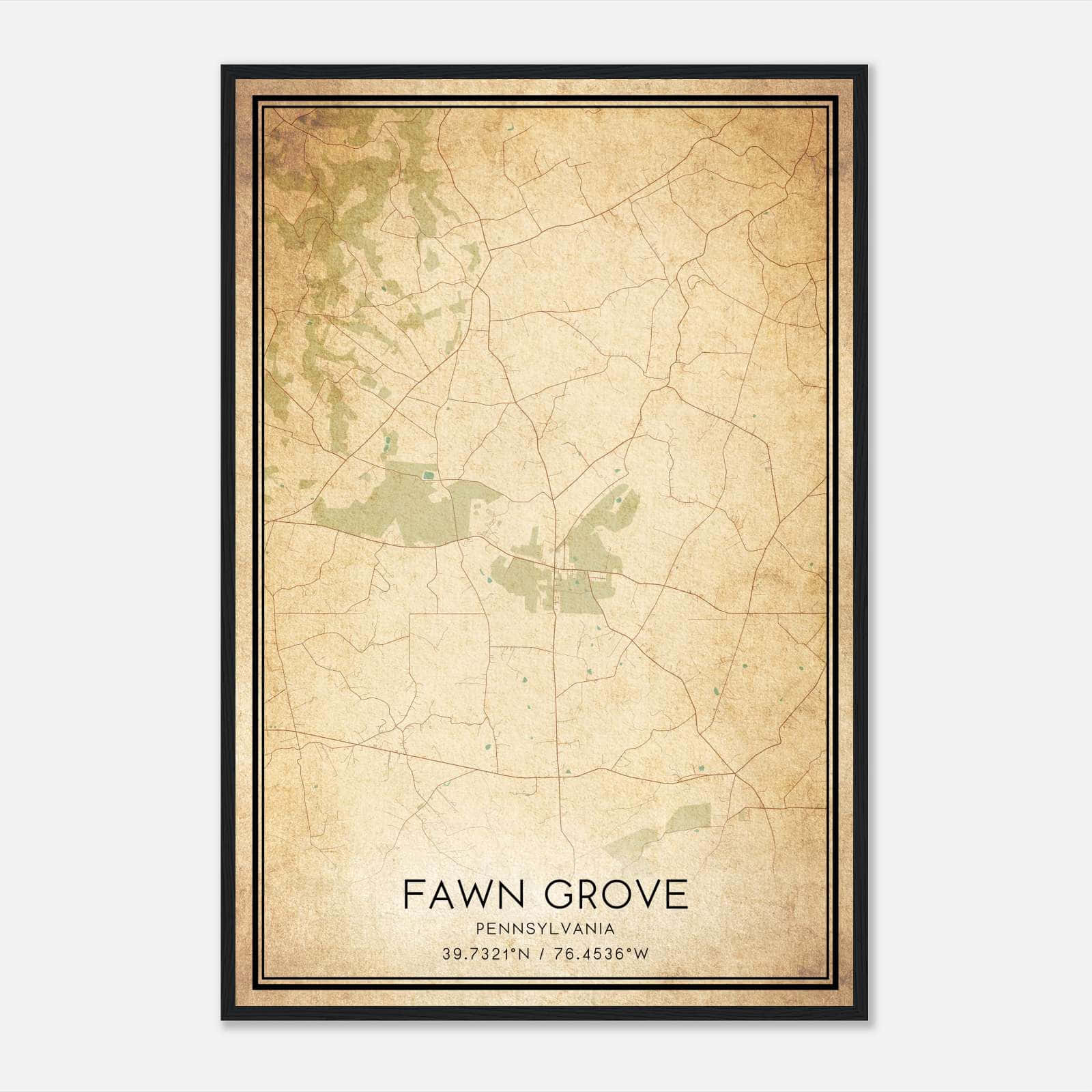 Vintage Fawn Grove Pennsylvania Map Poster, Fawn Grove PA City Road ...