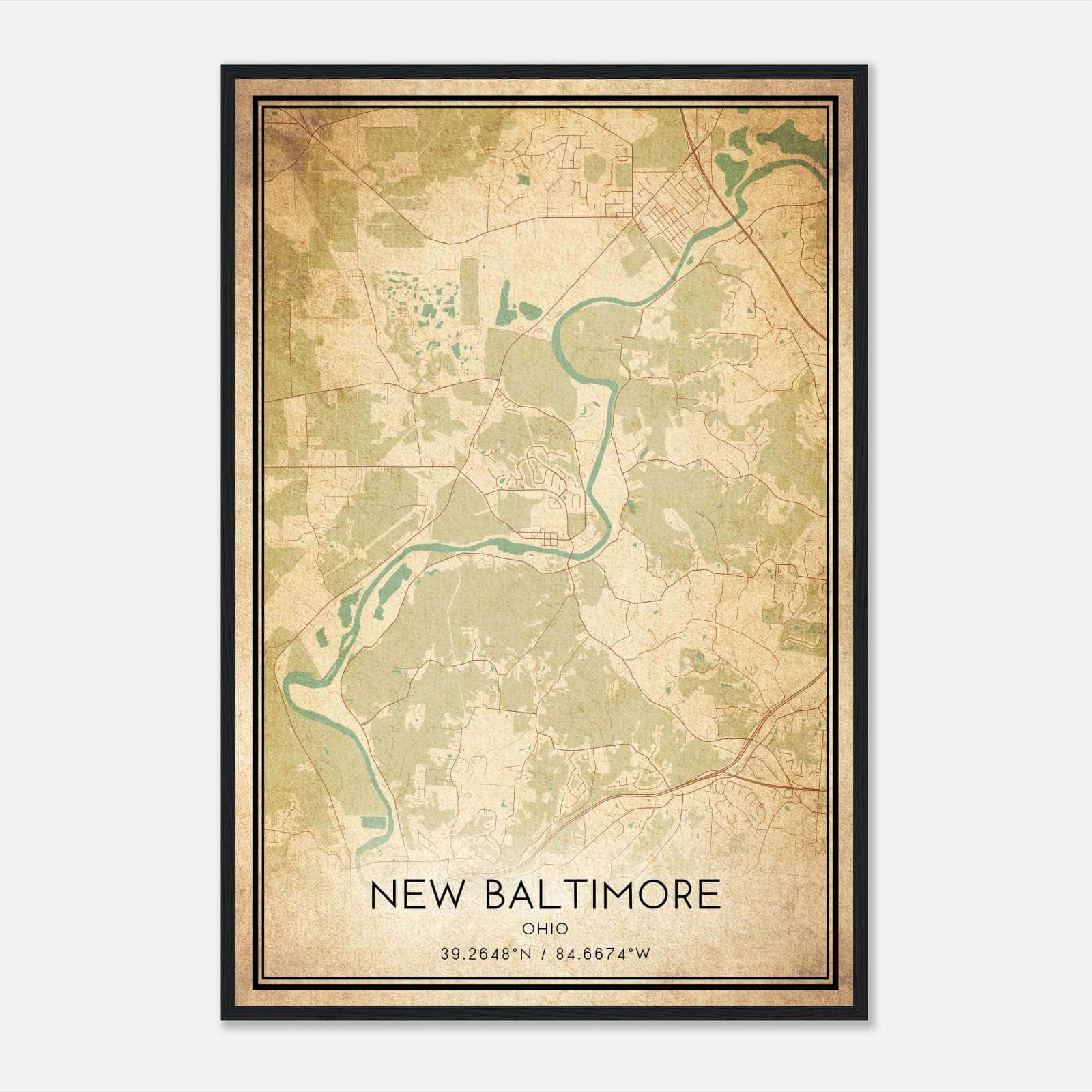 Vintage New Baltimore Ohio Map Poster, New Baltimore OH City Road Wall ...