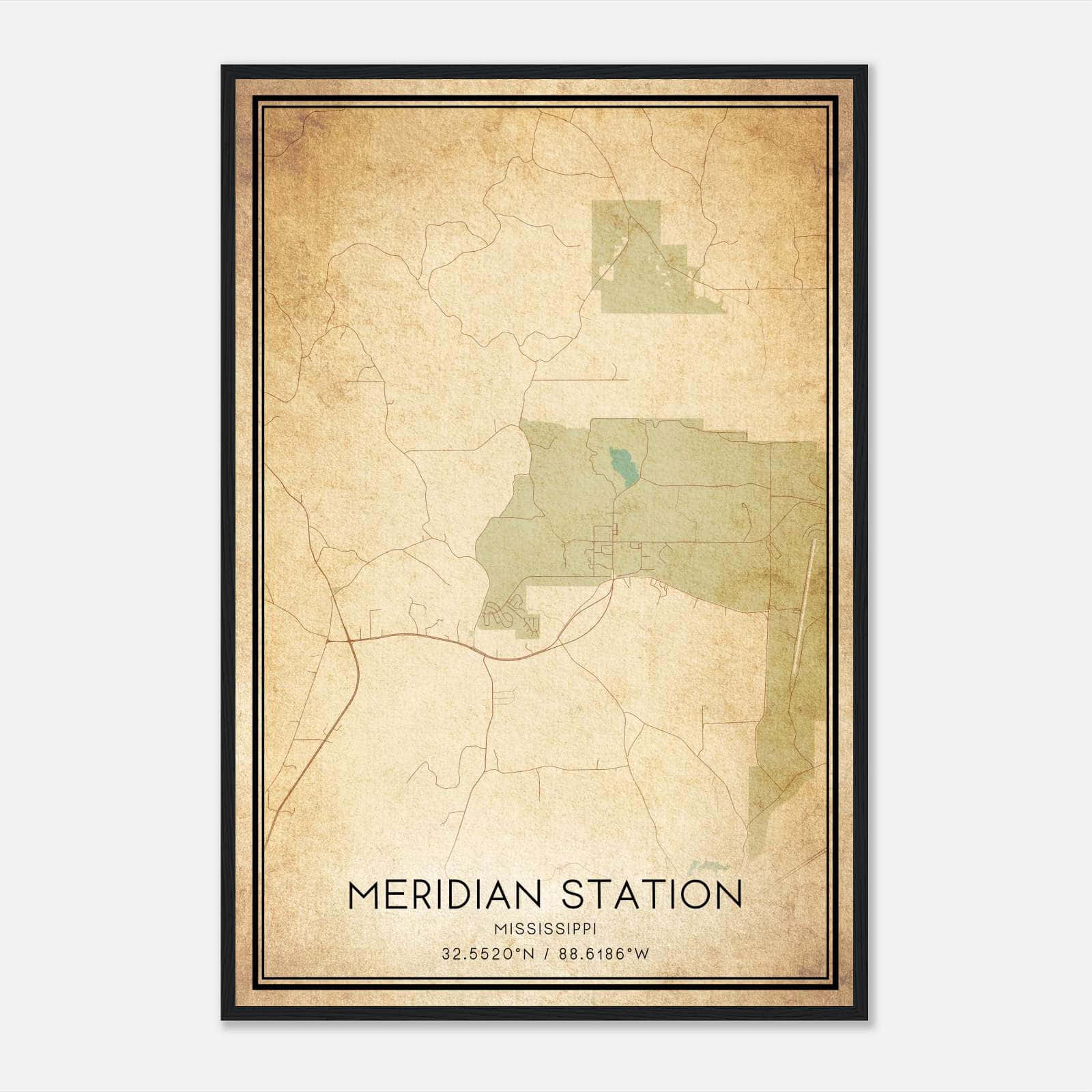 Vintage Meridian Station Mississippi Map Poster, Meridian Station MS ...