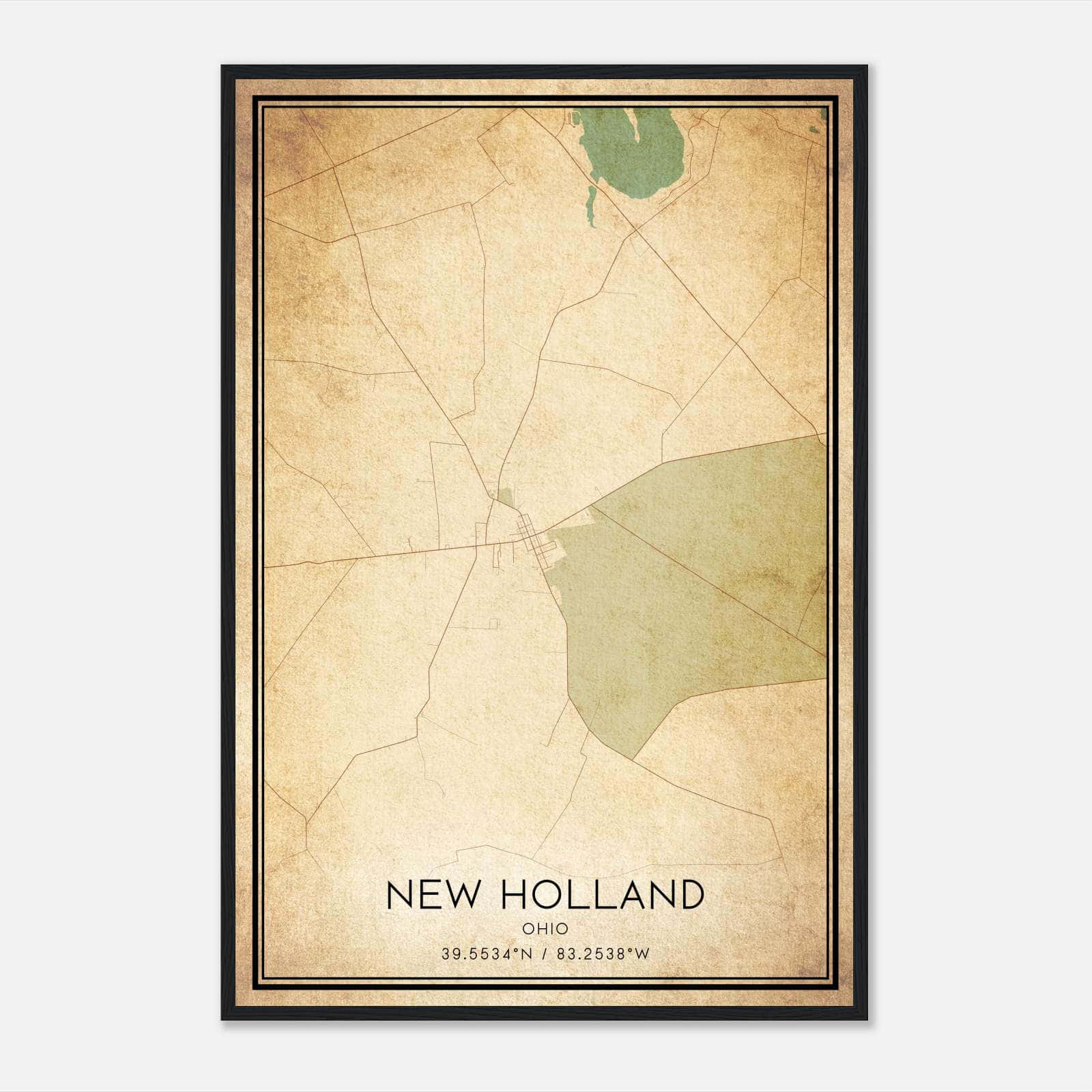 Vintage New Holland Ohio Map Poster, New Holland OH City Road Wall Art ...