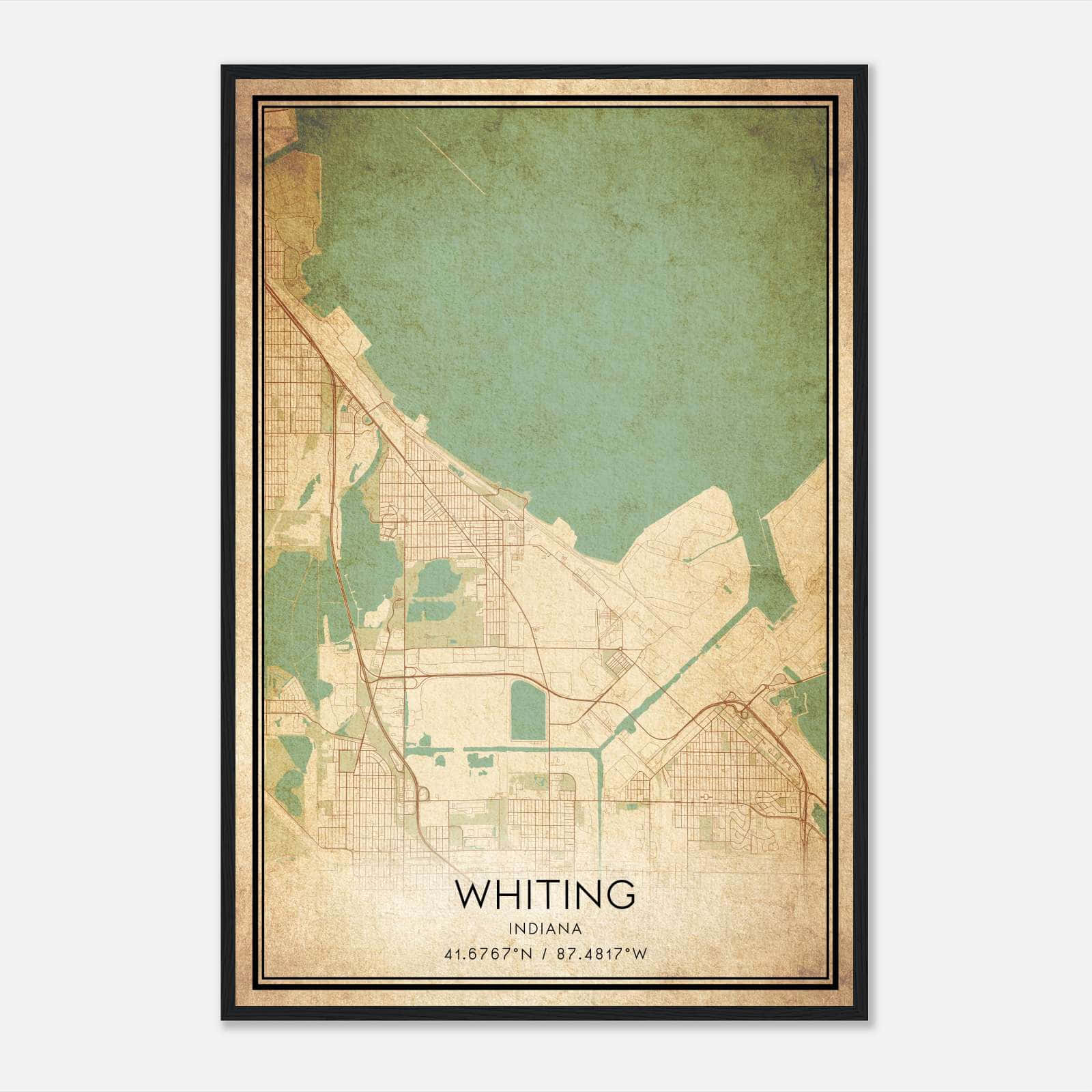 Vintage Whiting Indiana Map Poster, Whiting IN City Road Wall Art Print ...