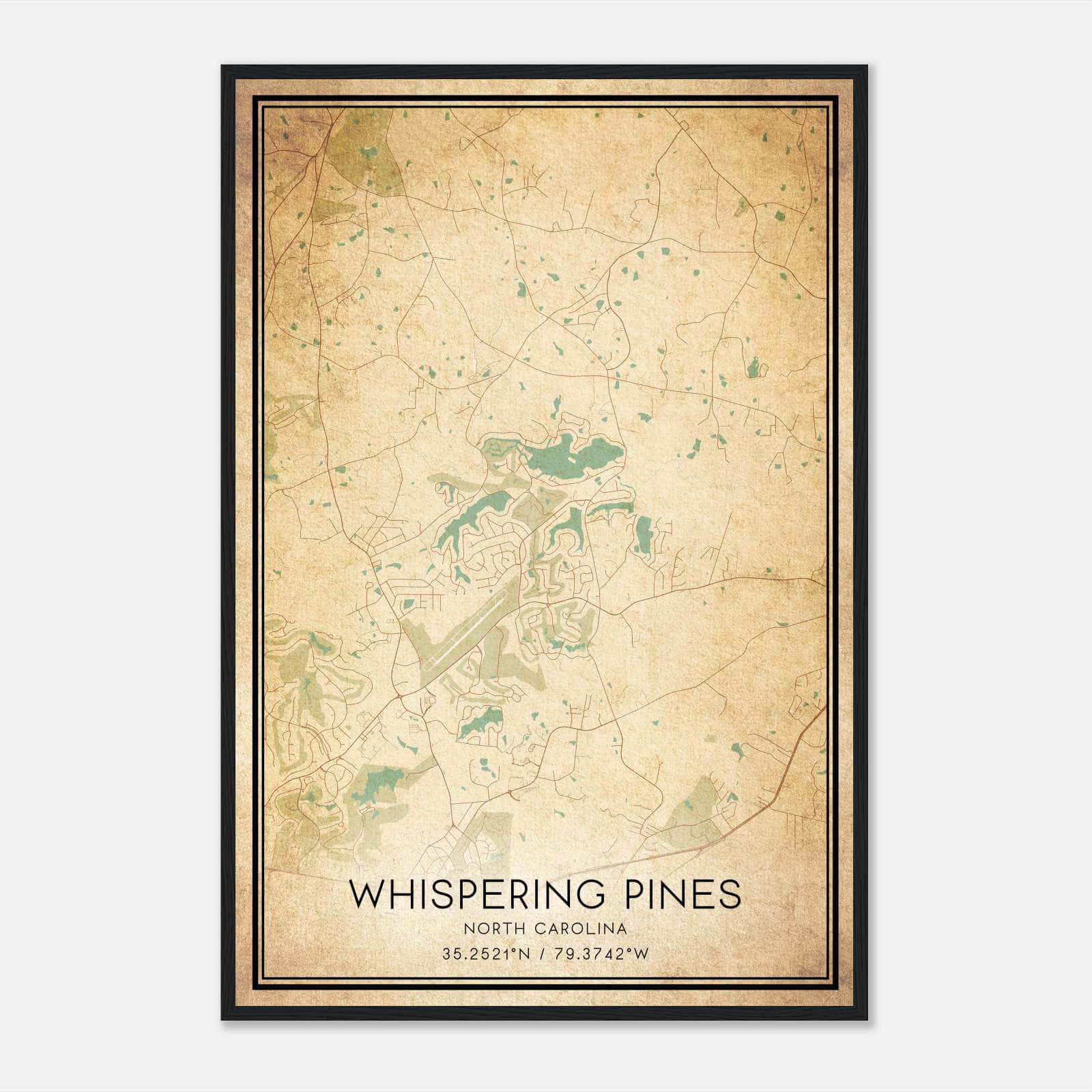 Vintage Whispering Pines North Carolina Map Poster, Whispering Pines NC ...