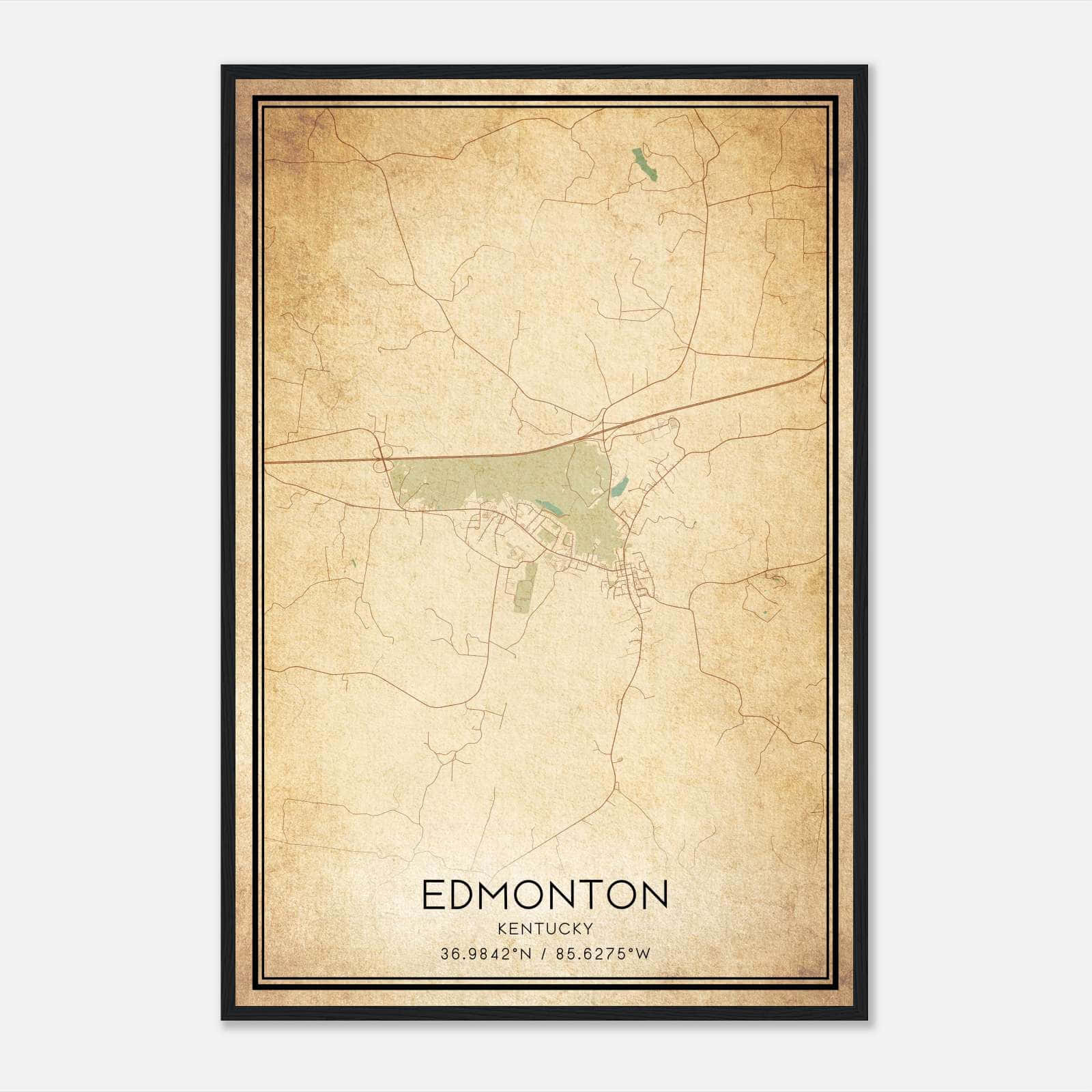 Vintage Edmonton Kentucky Map Poster, Edmonton KY City Road Wall Art ...