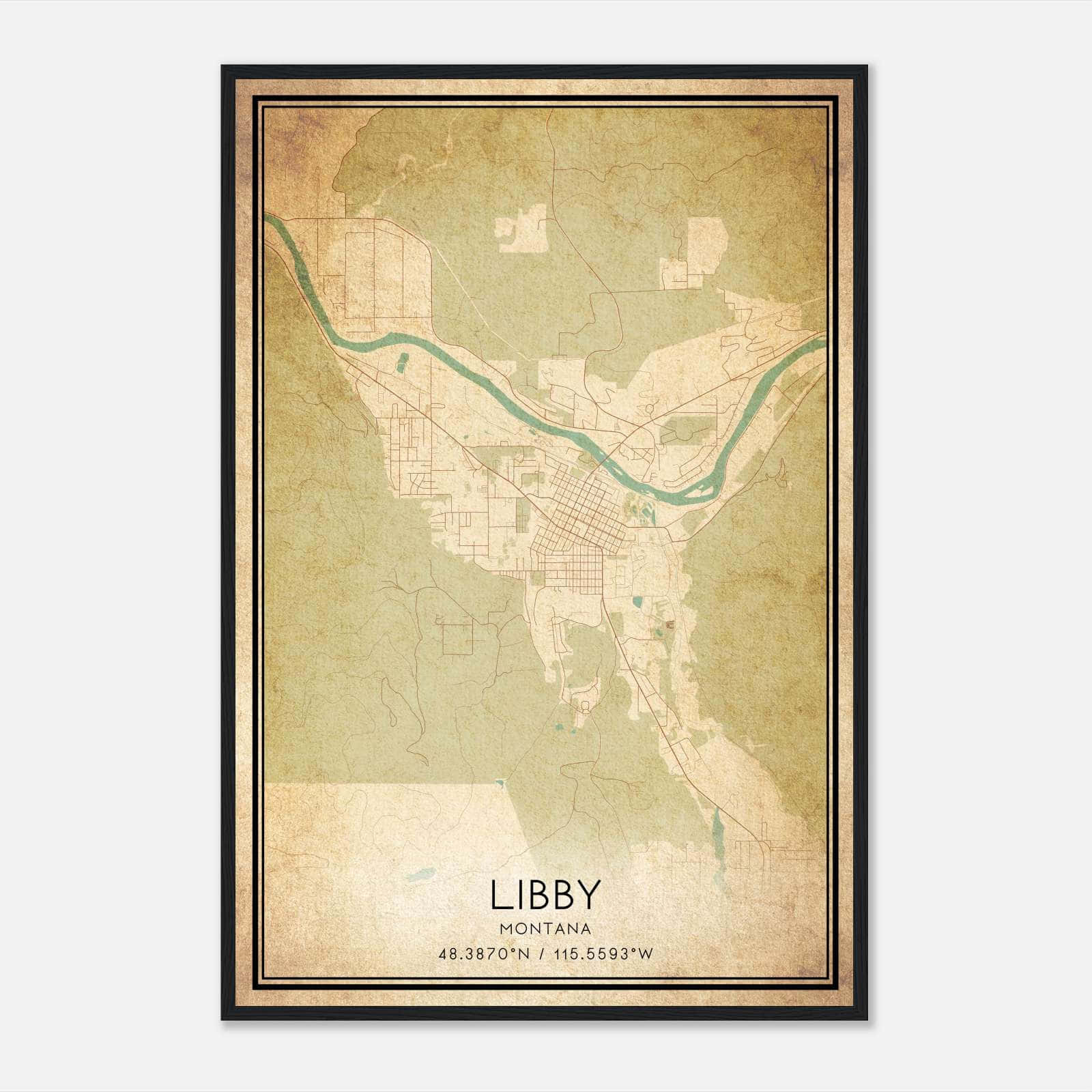 Vintage Libby Montana Map Poster, Libby MT City Road Wall Art Print ...