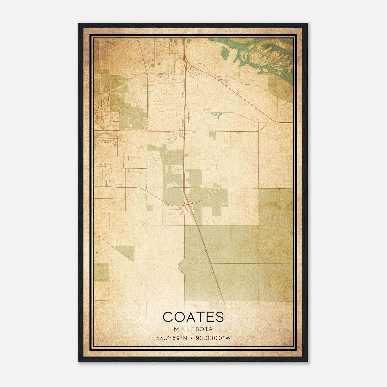 Vintage Coates Minnesota Map Poster, Coates MN City Road Wall Art Print ...