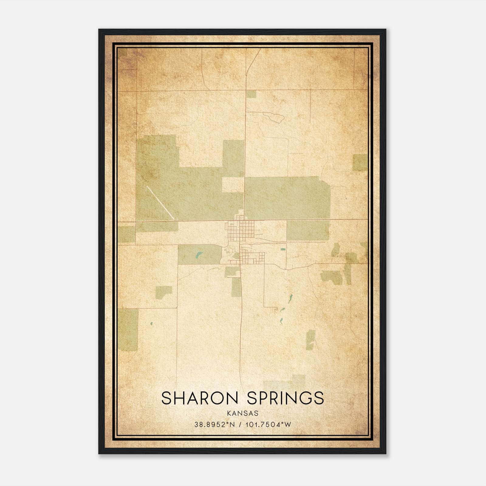 Vintage Sharon Springs Kansas Map Poster, Sharon Springs KS City Road ...