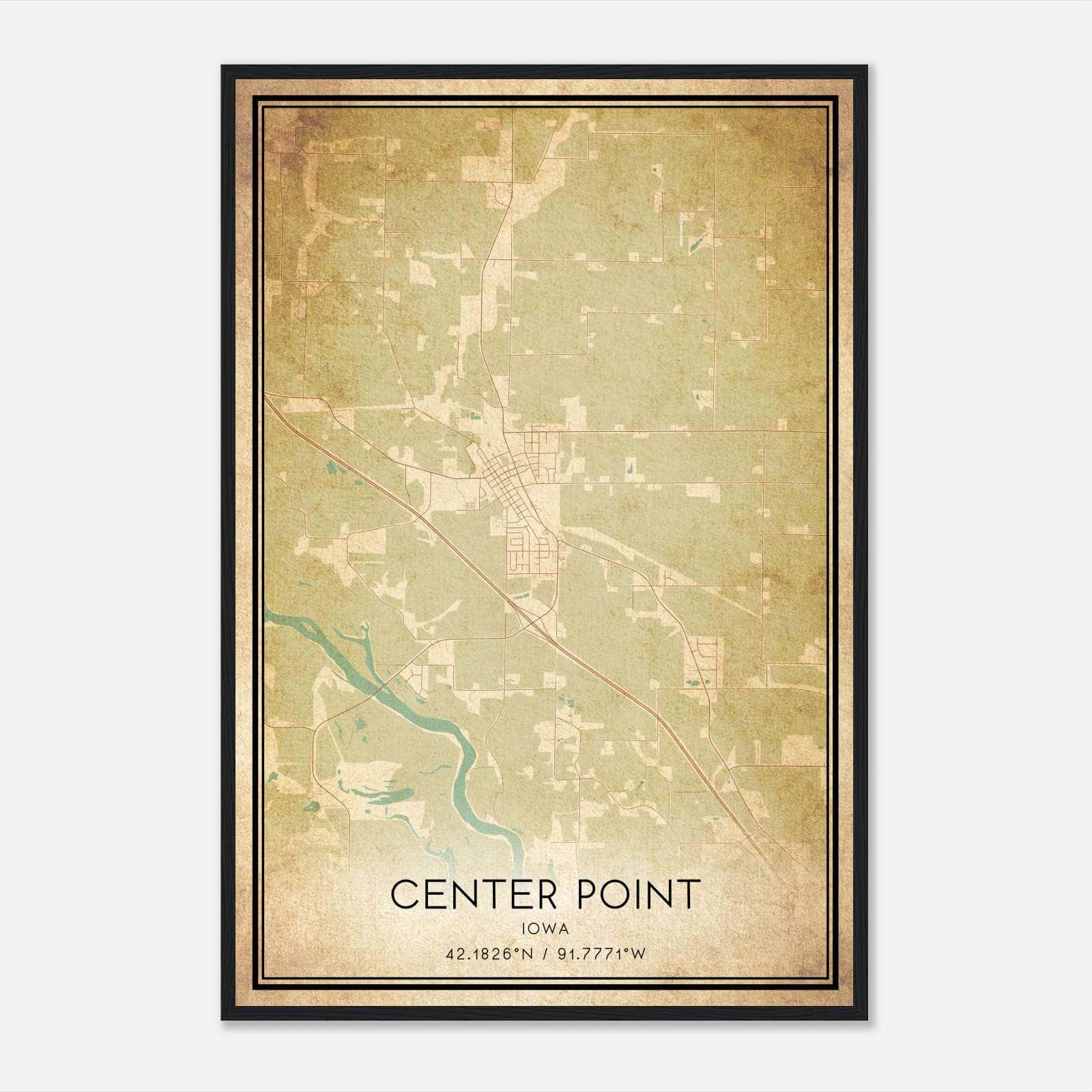 Vintage Center Point Iowa Map Poster, Center Point IA City Road Wall ...