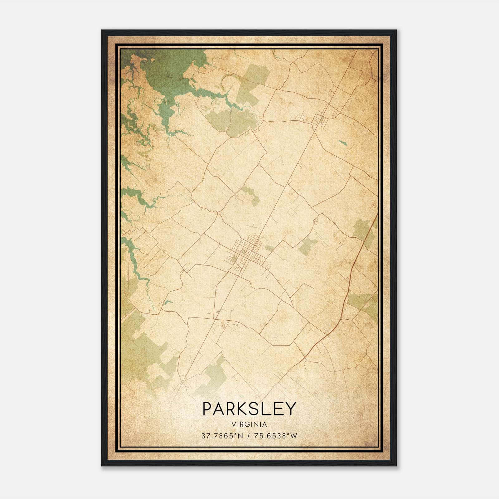 Vintage Parksley Virginia Map Poster, Parksley VA City Road Wall Art ...