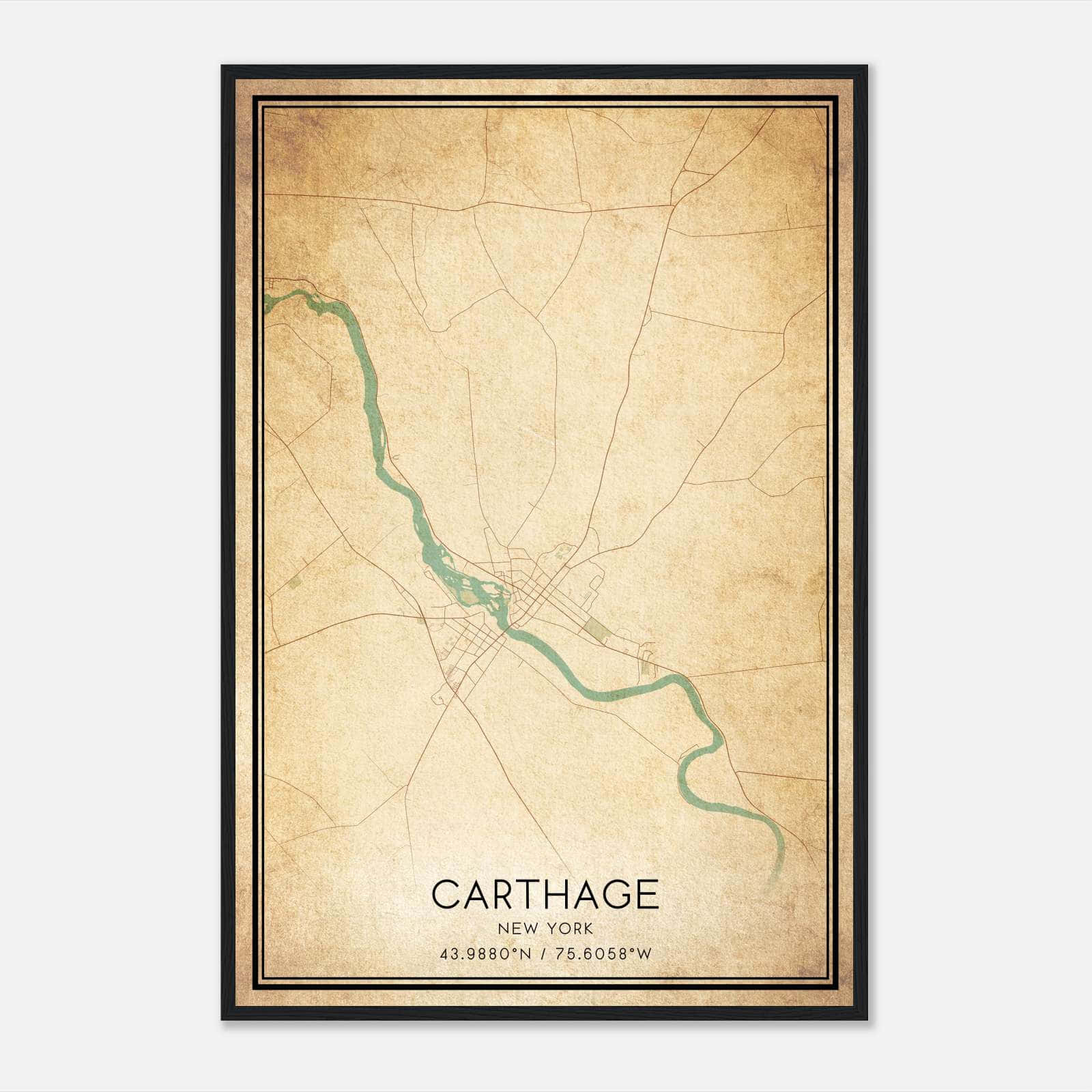 Vintage Carthage New York Map Poster, Carthage NY City Road Wall Art ...