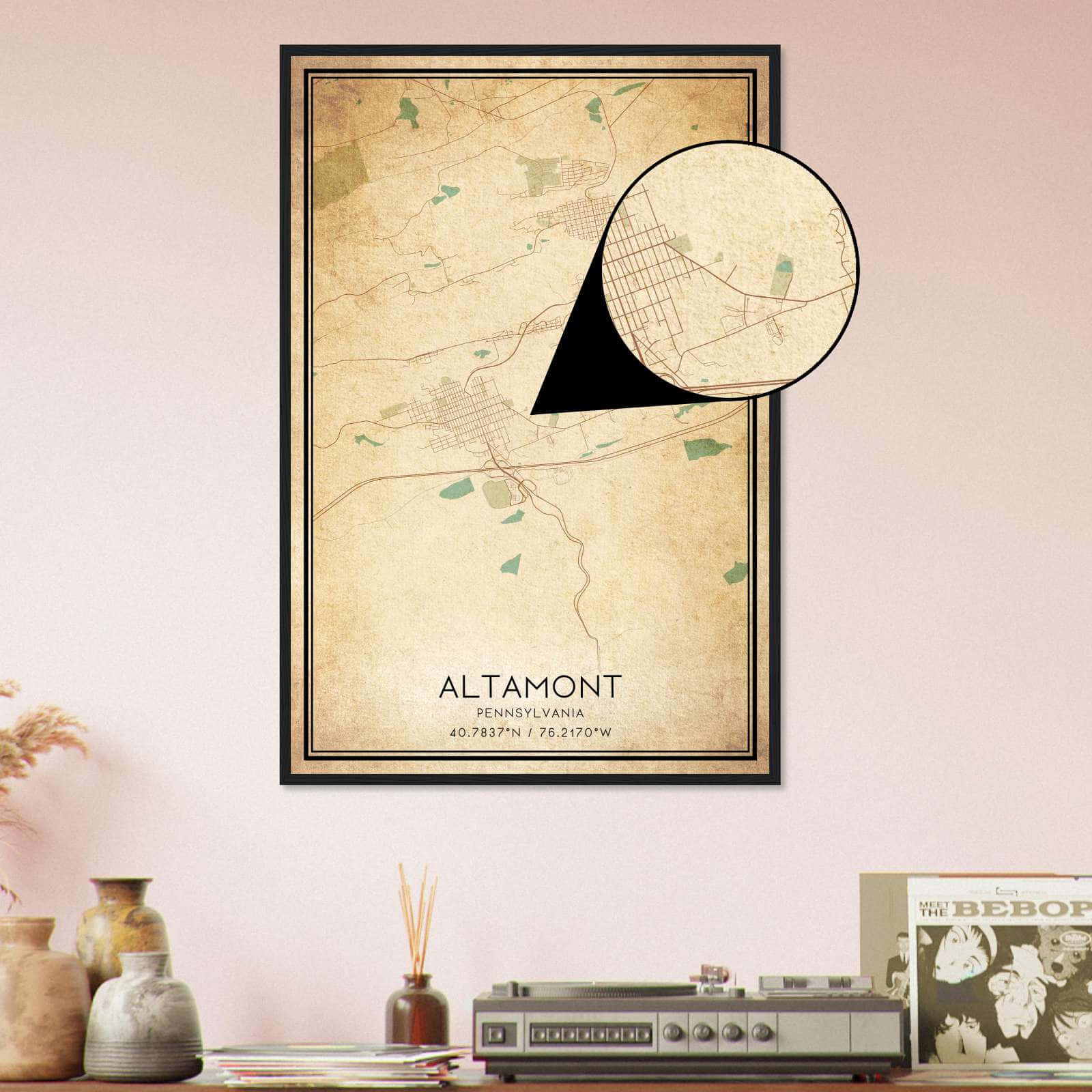 Vintage Altamont Pennsylvania Map Poster, Altamont PA City Road Wall ...