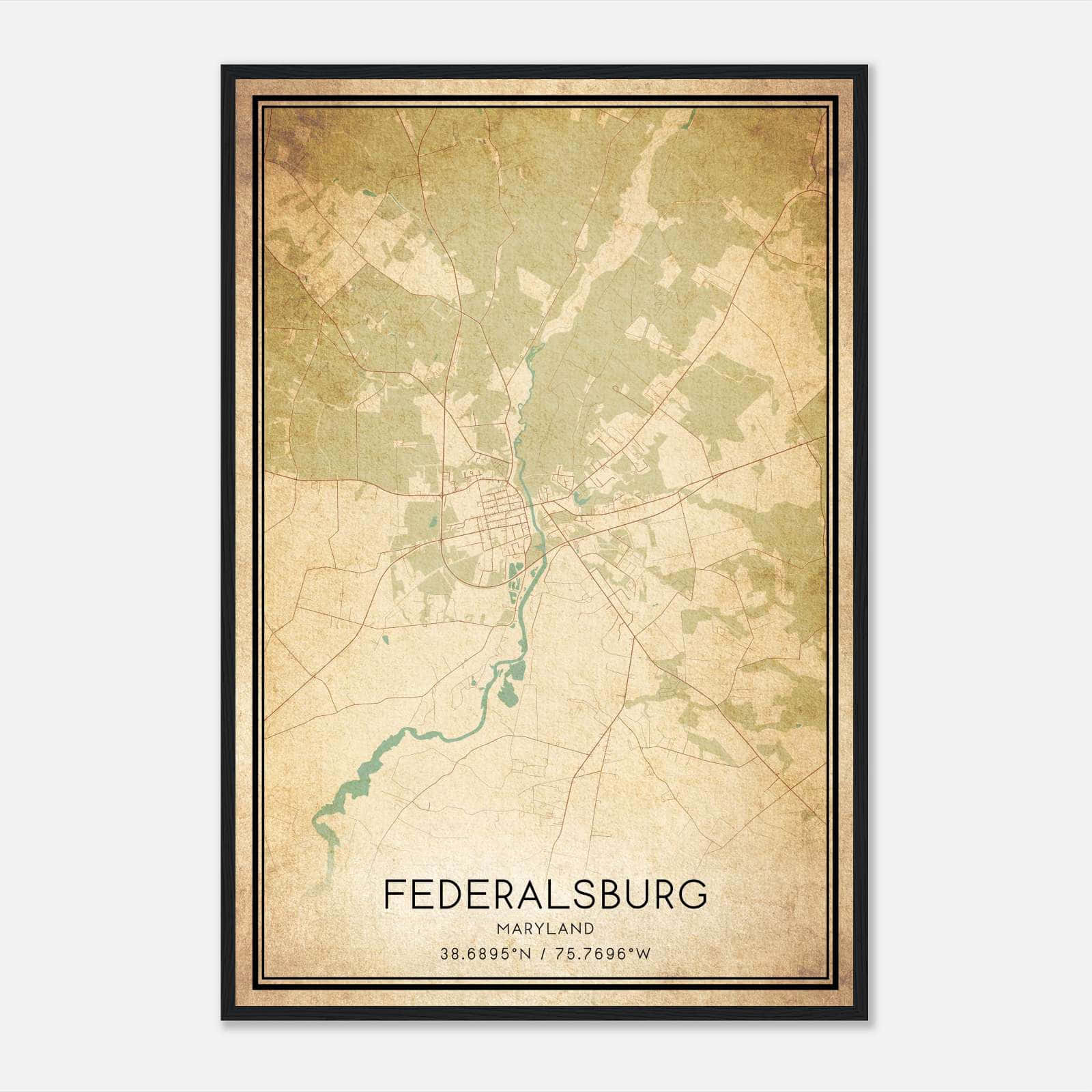 Vintage Federalsburg Maryland Map Poster, Federalsburg MD City Road Wall Art Print - Custom Maps ...