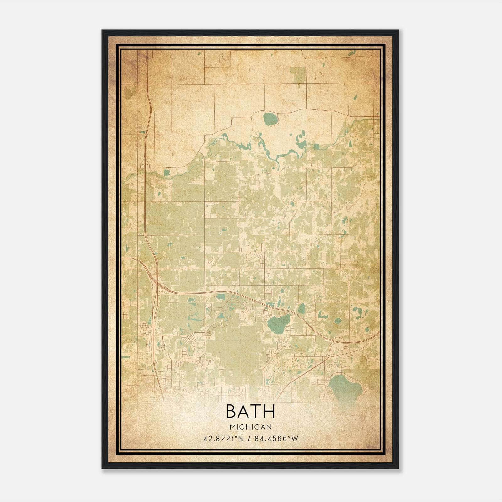 Vintage Bath Michigan Map Poster, Bath MI City Road Wall Art Print ...