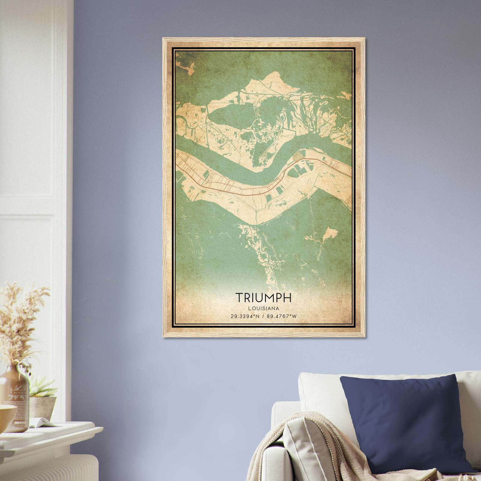Vintage Triumph Louisiana Map Poster, Triumph LA City Road Wall Art ...