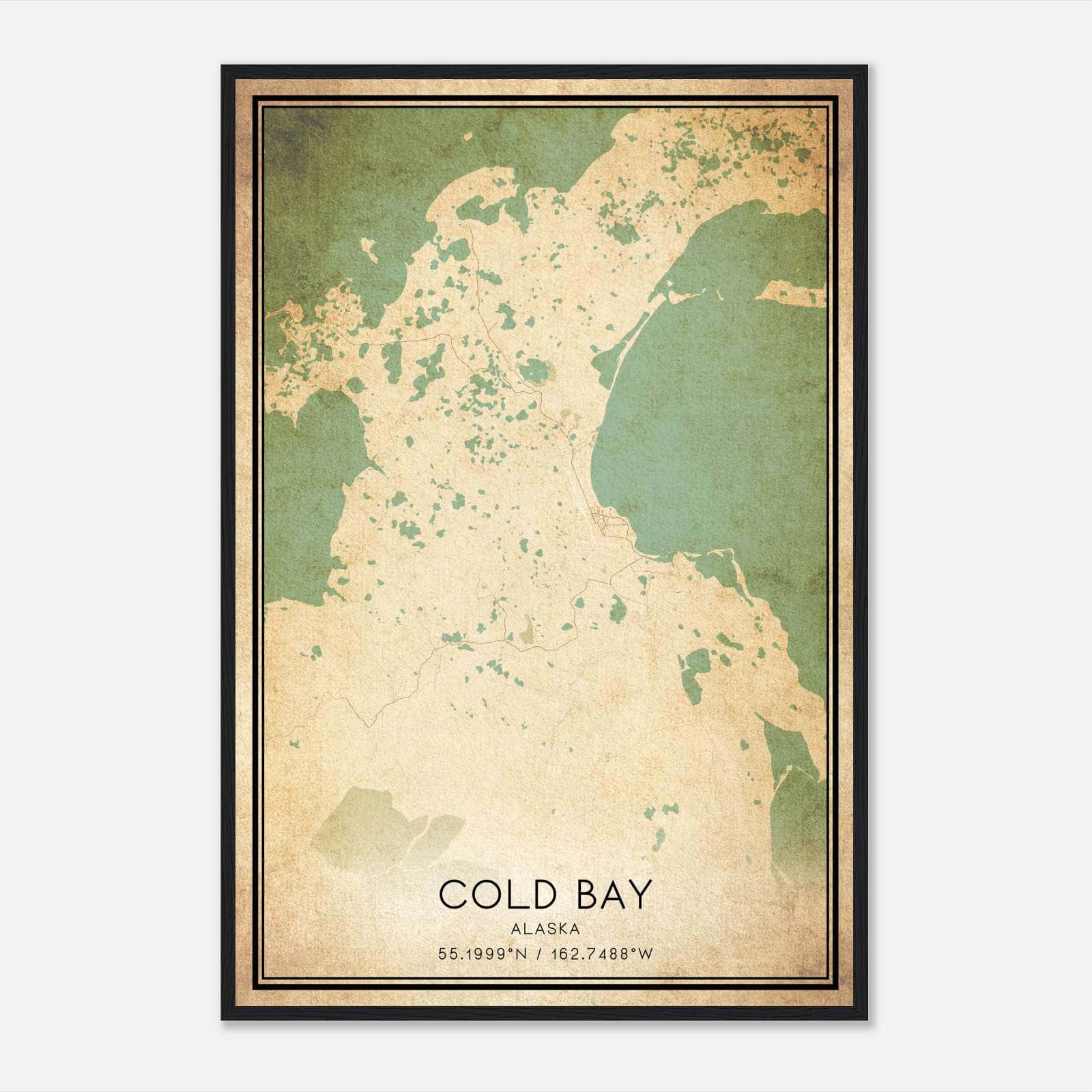 Vintage Cold Bay Alaska Map Poster, Cold Bay AK City Road Wall Art ...