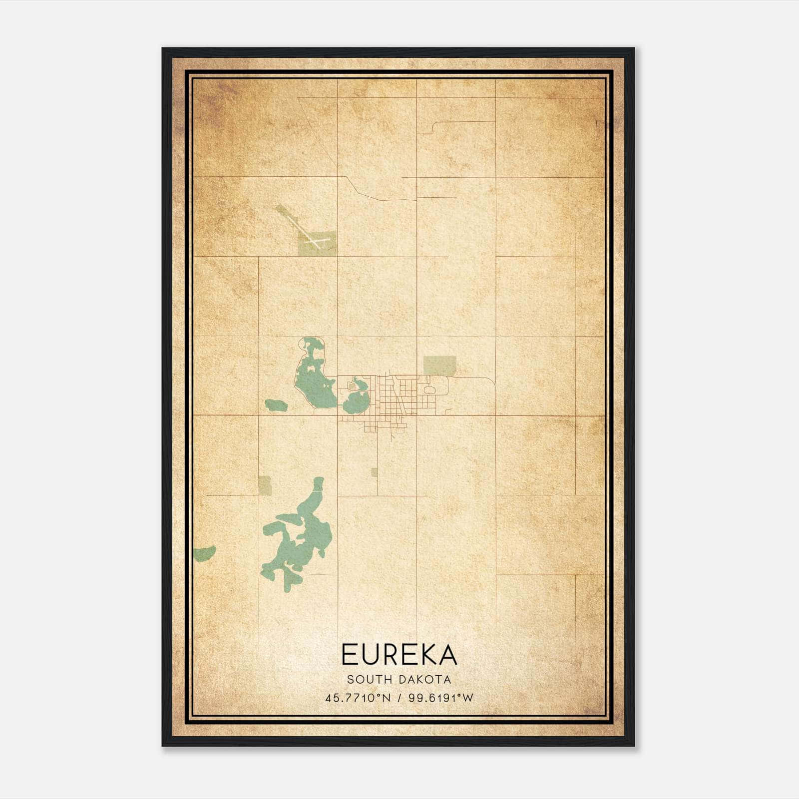 Vintage Eureka South Dakota Map Poster, Eureka SD City Road Wall Art Print - Custom Maps & Posters