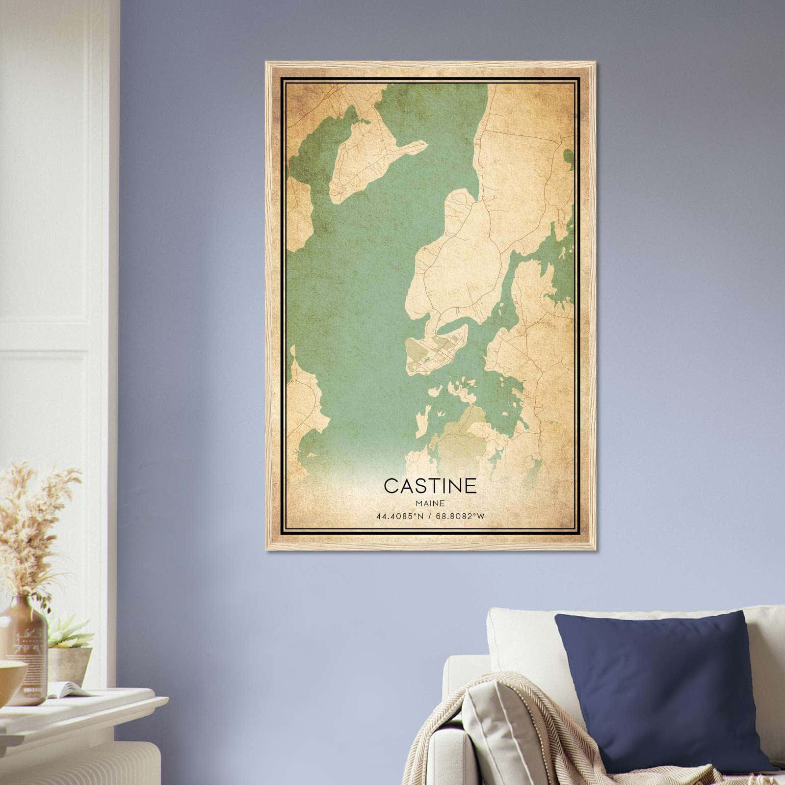 Vintage Castine Maine Map Poster, Castine ME City Road Wall Art Print ...