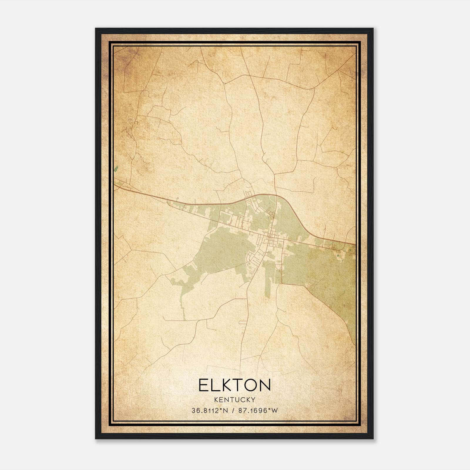 Vintage Elkton Kentucky Map Poster, Elkton KY City Road Wall Art Print ...