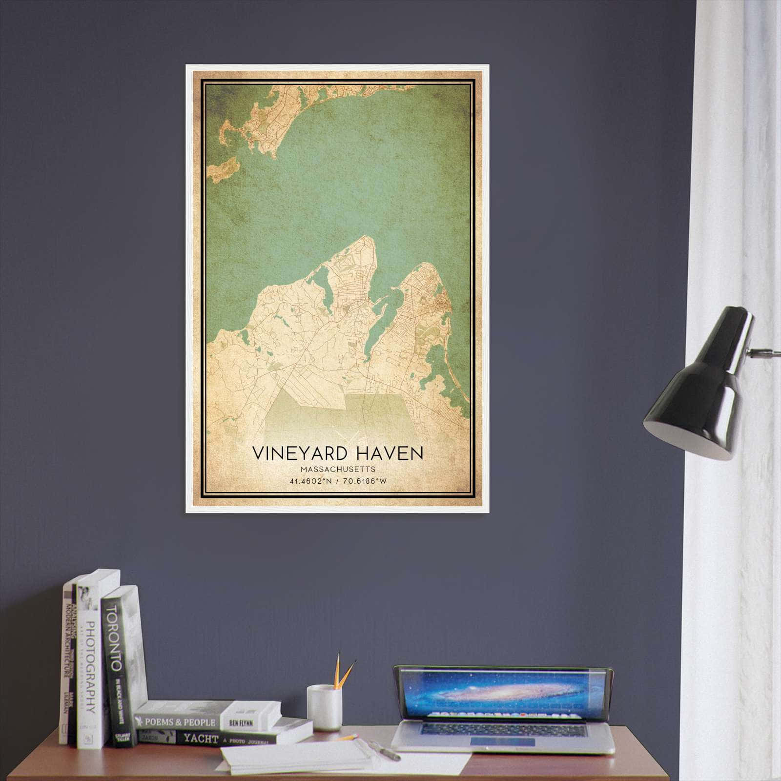 Vintage Vineyard Haven Massachusetts Map Poster, Vineyard Haven MA City ...