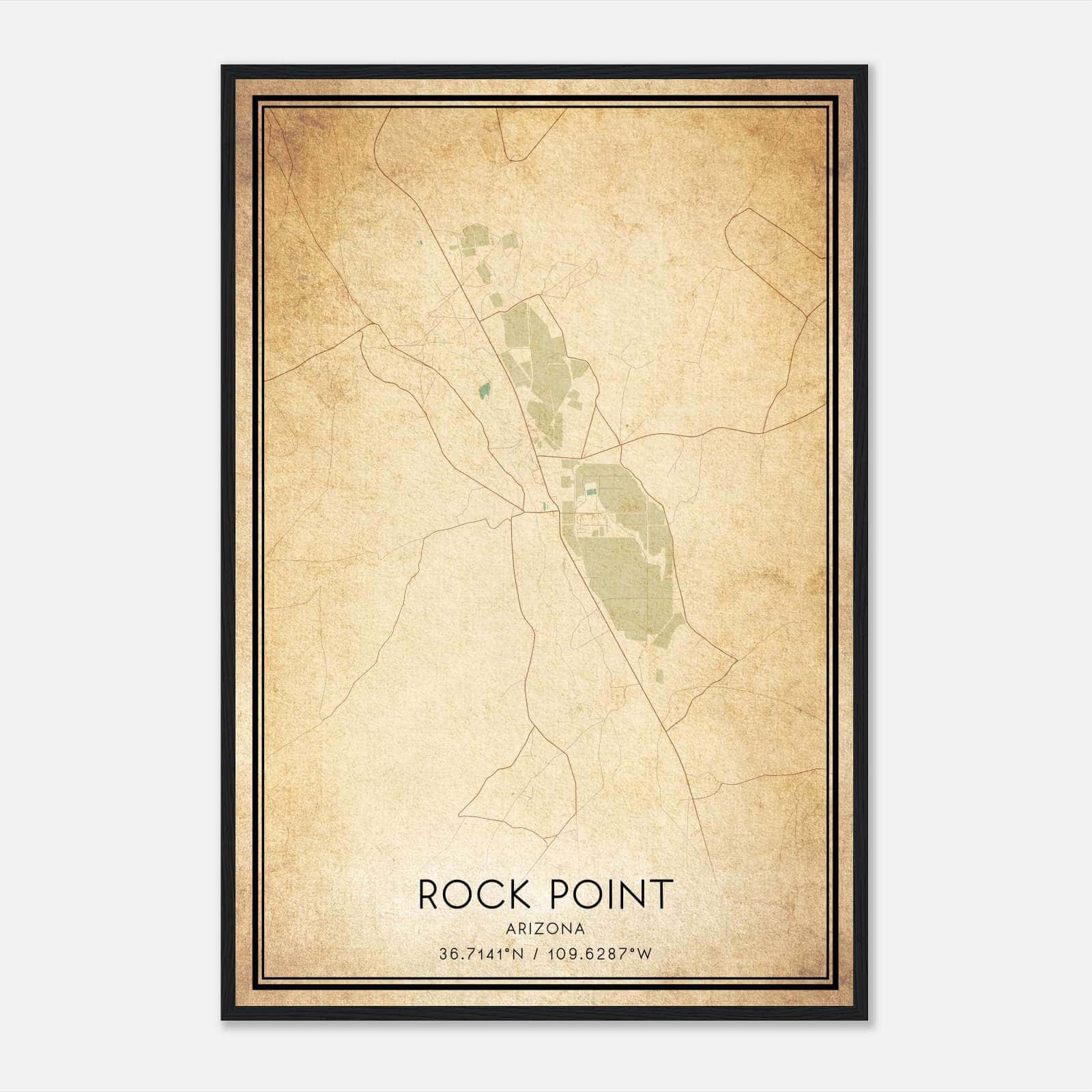 Vintage Rock Point Arizona Map Poster, Rock Point AZ City Road Wall Art ...