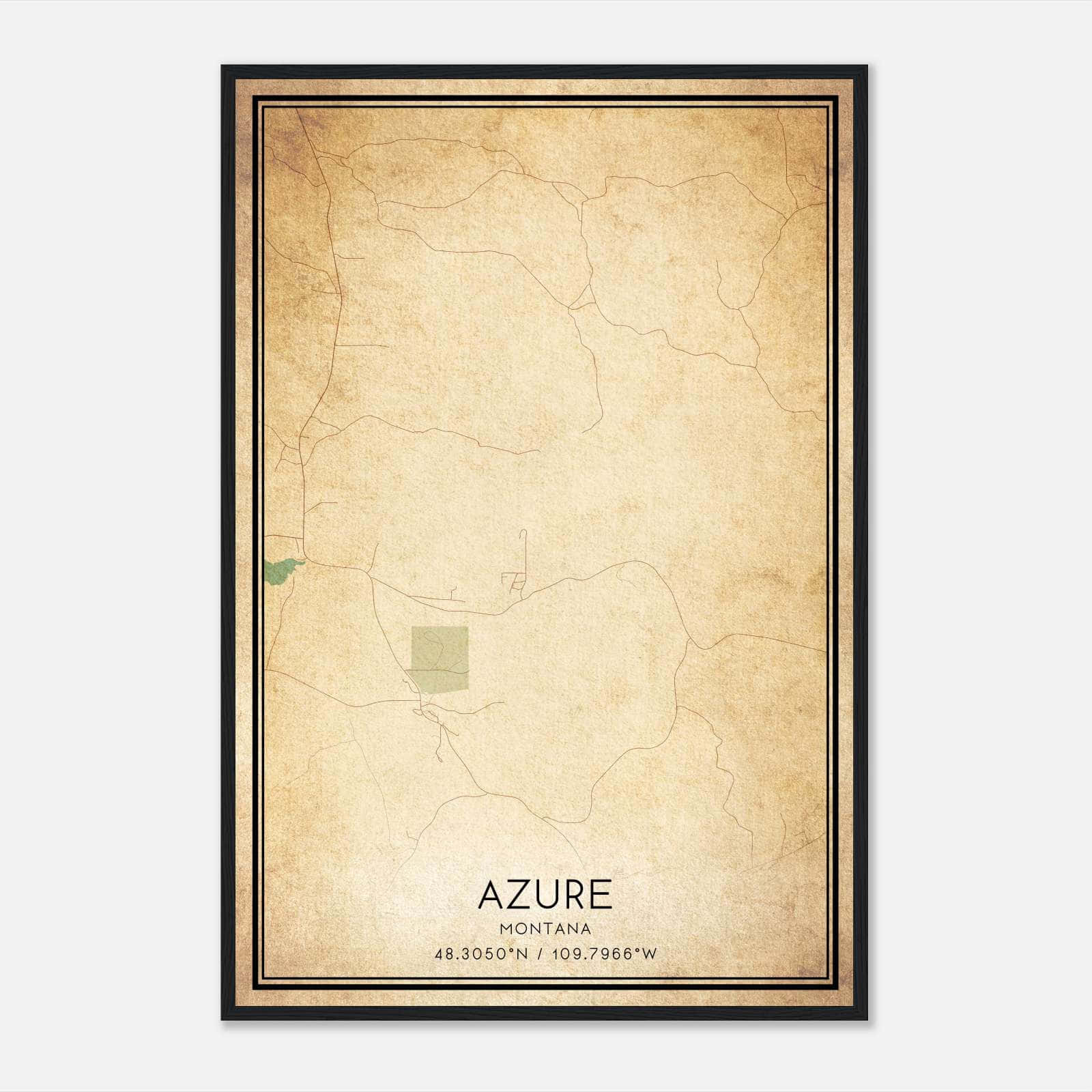 Vintage Azure Montana Map Poster, Azure MT City Road Wall Art Print ...
