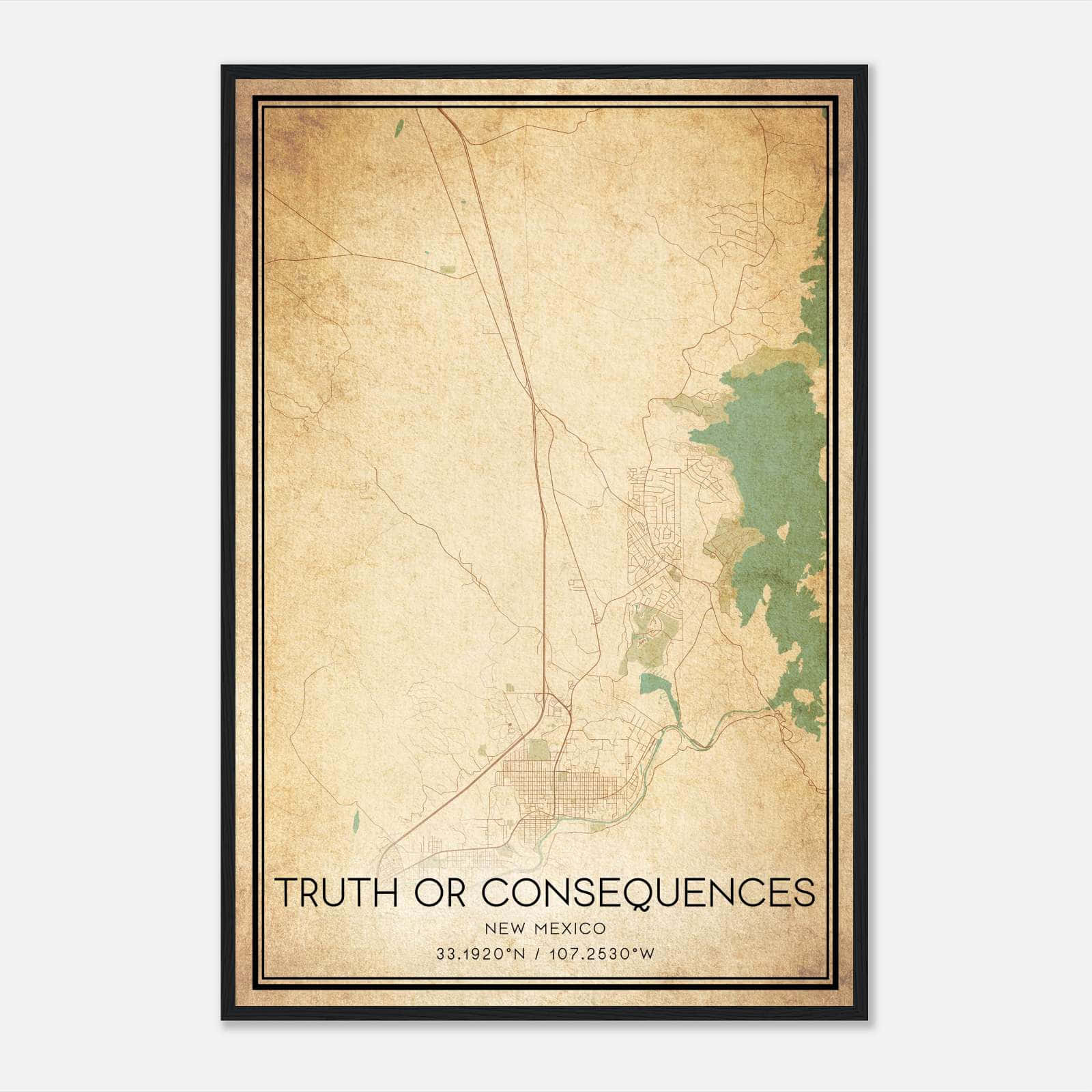 Vintage Truth Or Consequences New Mexico Map Poster, Truth Or Consequences NM City Road Wall Art ...