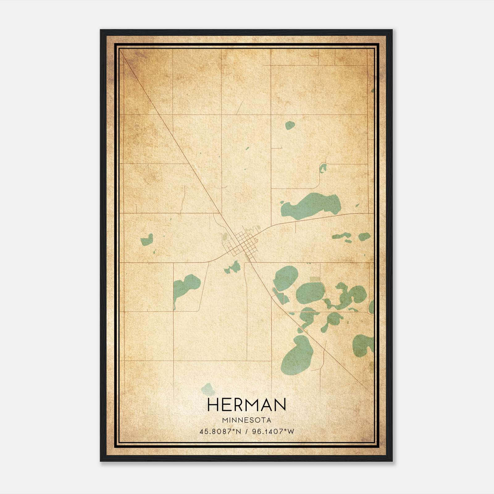Vintage Herman Minnesota Map Poster, Herman MN City Road Wall Art Print ...