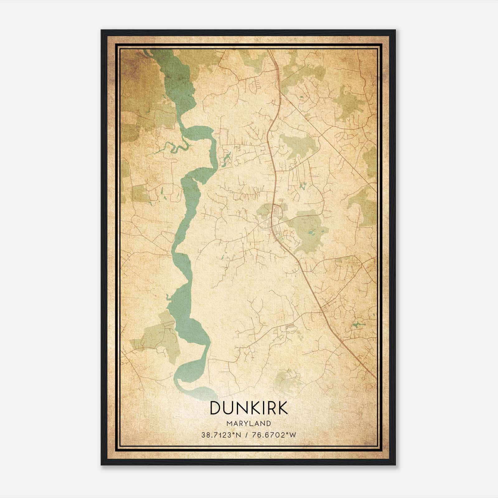 Vintage Dunkirk Maryland Map Poster, Dunkirk MD City Road Wall Art ...