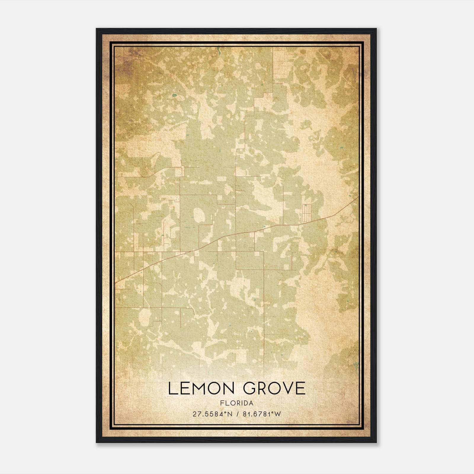 Vintage Lemon Grove Florida Map Poster, Lemon Grove FL City Road Wall ...