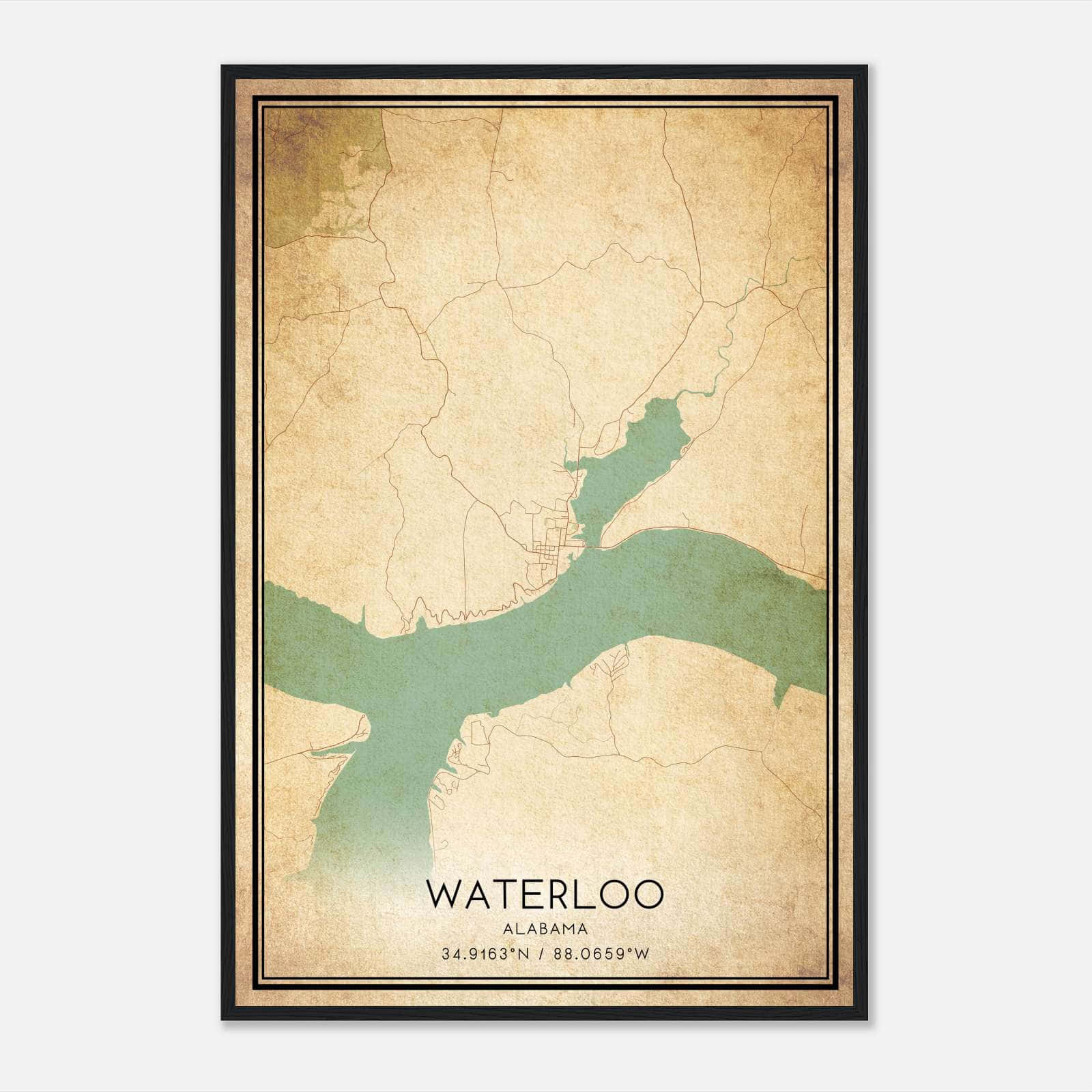Vintage Waterloo Alabama Map Poster, Waterloo AL City Road Wall Art ...