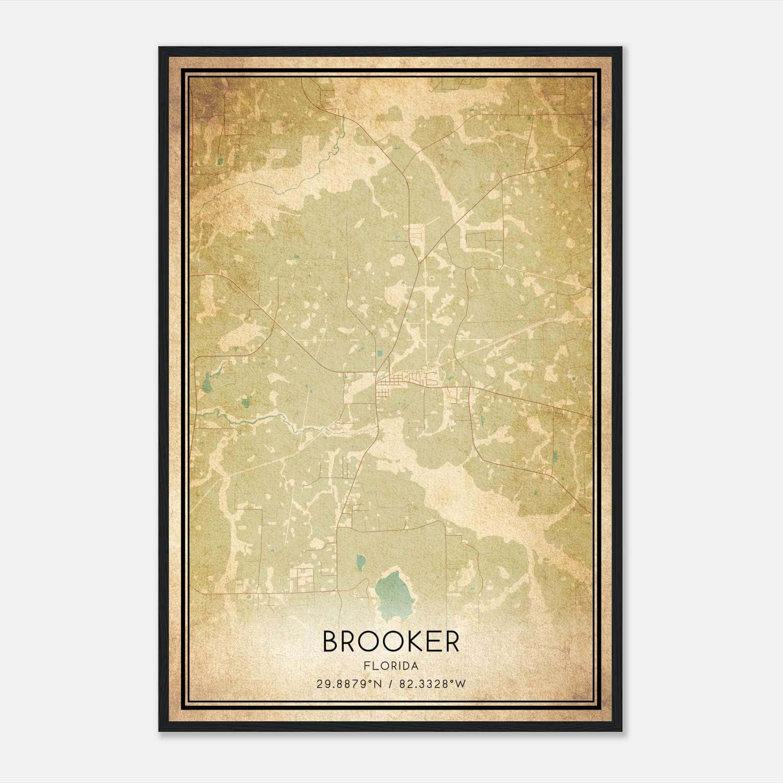 Vintage Brooker Florida Map Poster, Brooker FL City Road Wall Art Print ...