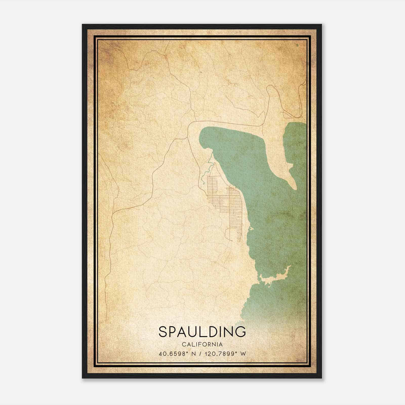 Vintage Spaulding California Map Poster, Spaulding CA City Road Wall ...